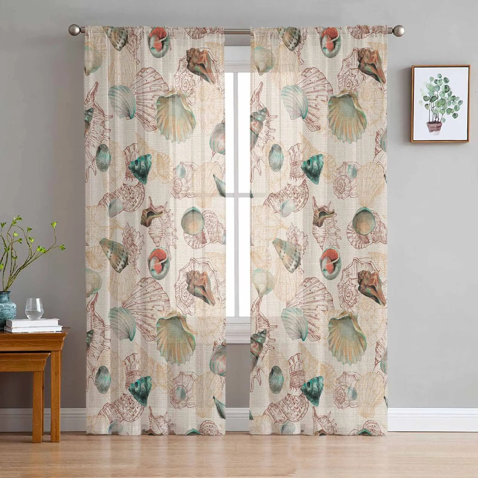 Summer Ocean Shell Retro Tulle Curtains for Living Room Bedroom Modern ...