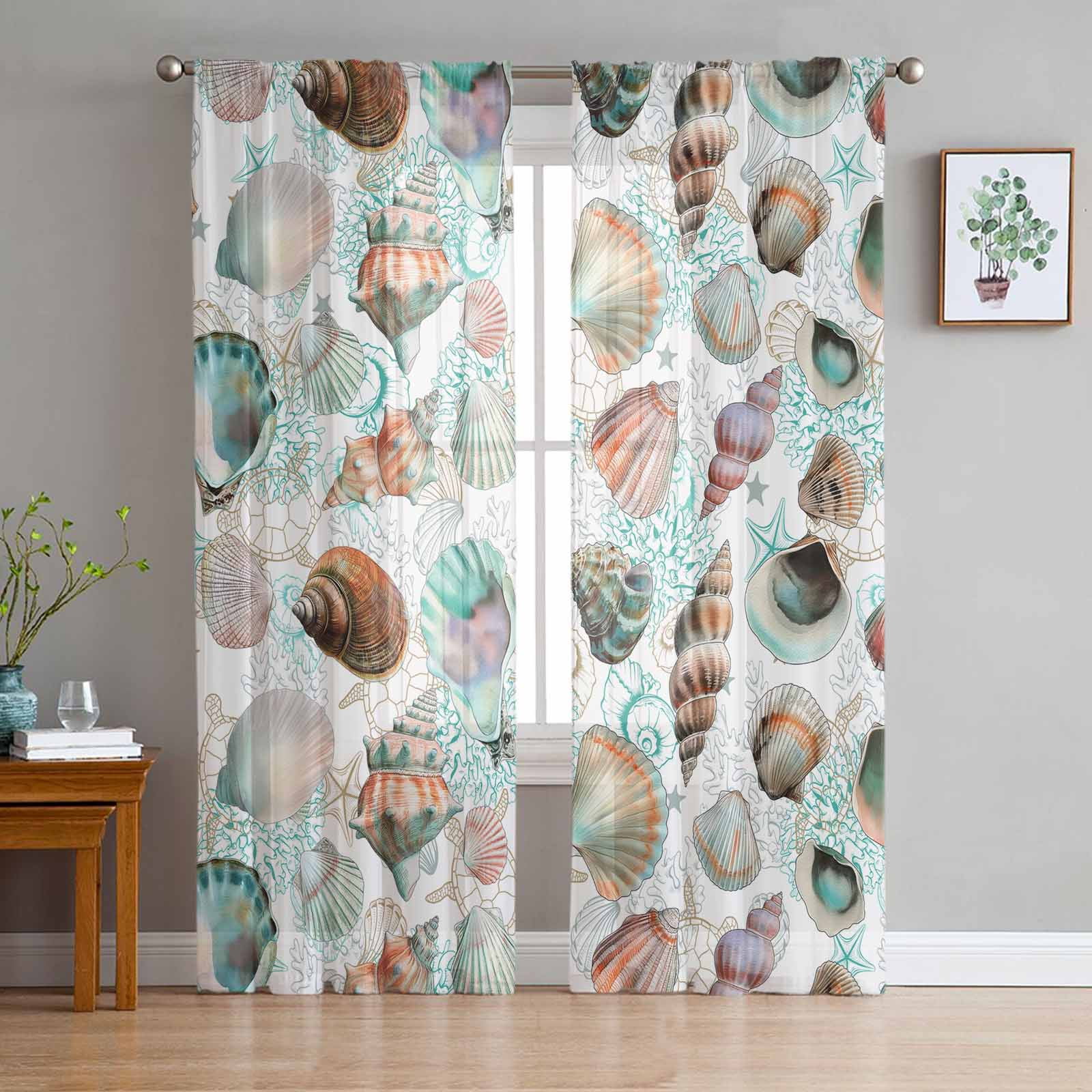 Summer Ocean Shells Tulle Curtains for Living Room Bedroom Modern ...