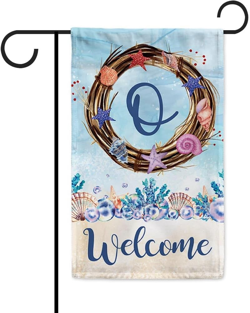 Summer Ocean Starfish Seashell Pearl Monogram Letter O Garden Flag ...