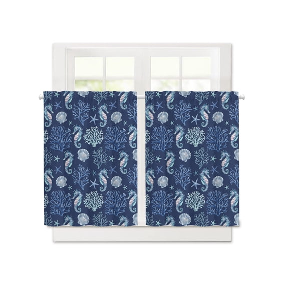Summer Ocean Theme Navy Blue Short Blackout Curtains 36 Inch Long ...
