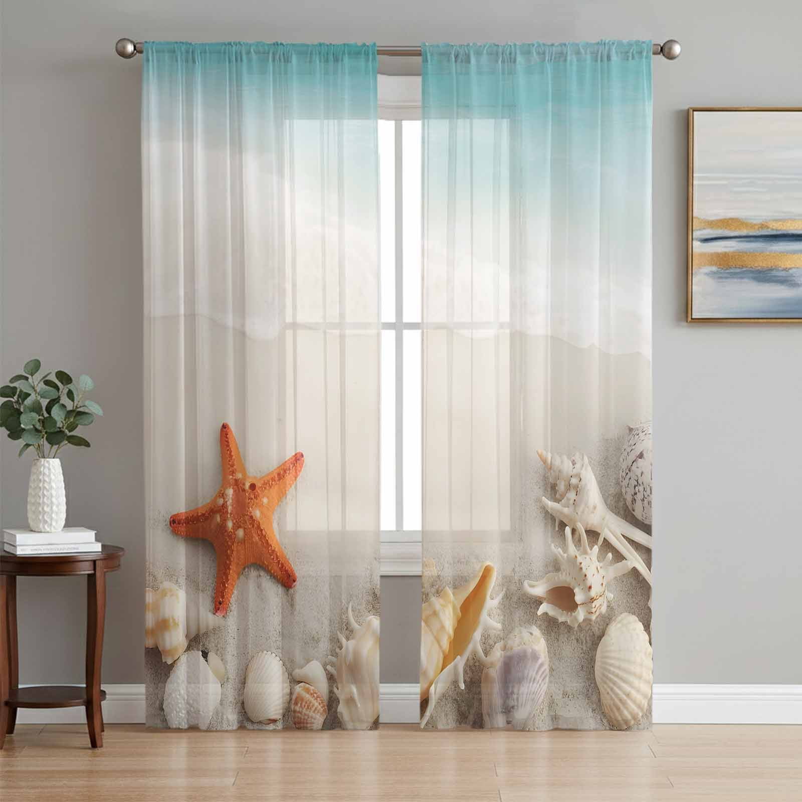 Summer Oceans Beaches Sheer Curtains 84 Inch Length 2 Panels Set, Sea ...