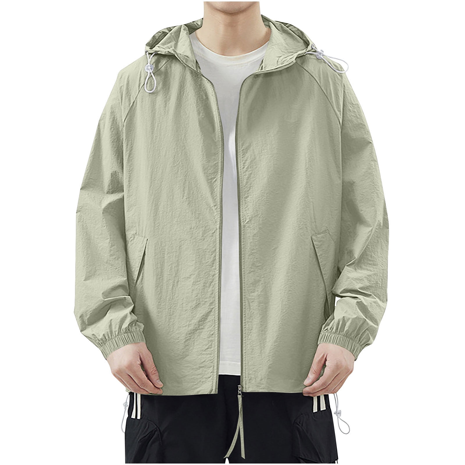 Summer Offers,Men Ice Silk Sunscreen Jacket Solid Color Zipper Design ...