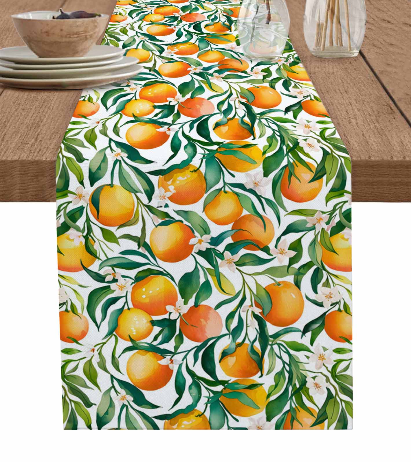 Summer Orange Burlap Cotton Table Runner 13x120 Inches Long, Farmhouse ...