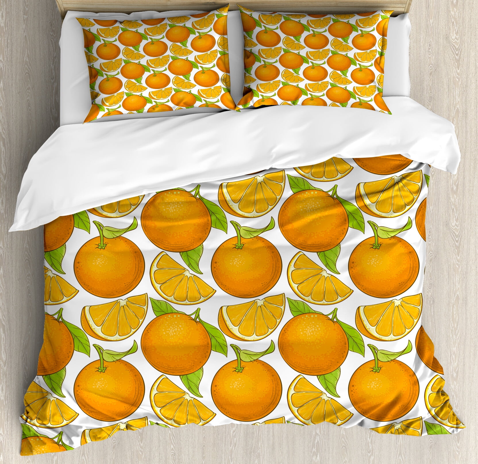 Summer Orange Duvet Cover Set, Rhythmic Motifs of Fresh Juicy Fruits ...