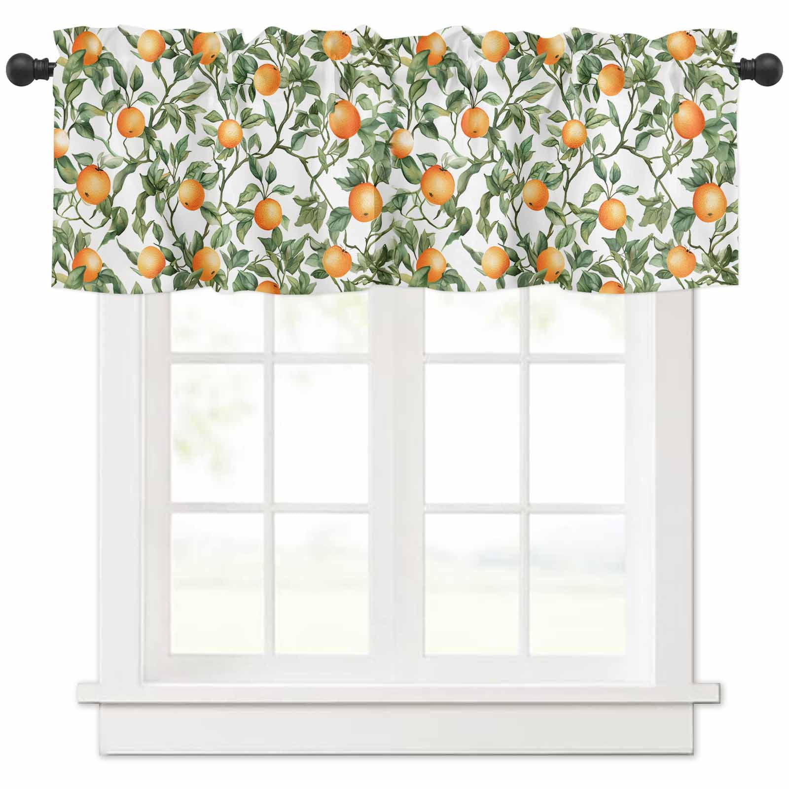 Summer Orange Green Leaves Valances for Windows Farmhouse Kitchen ...