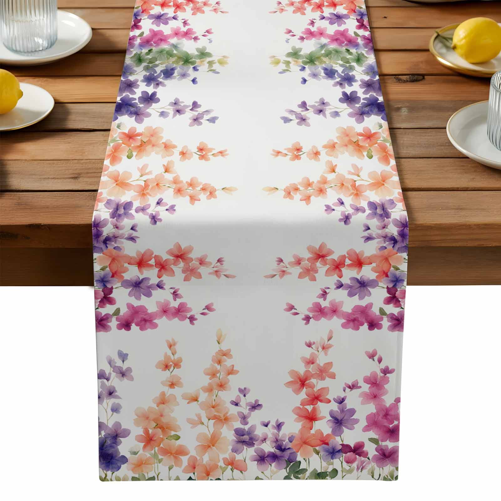 Summer Orange Pink Purple Flower Table Runners 13x70 Inches Long Linen ...