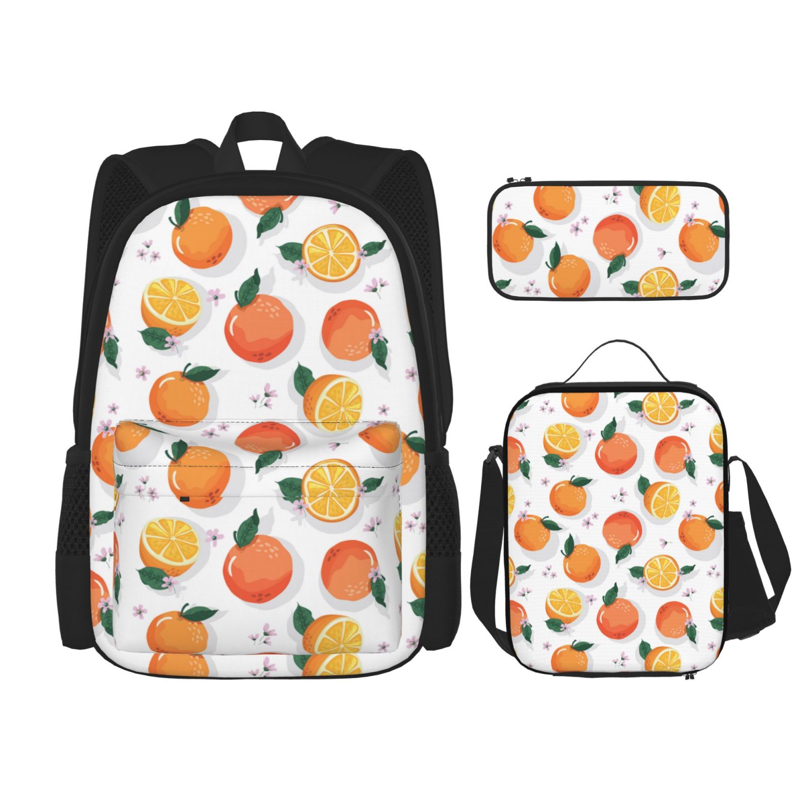 Summer Oranges And Blossom Backpack Sets 3 Pcs Backpack With Lunch Box ...