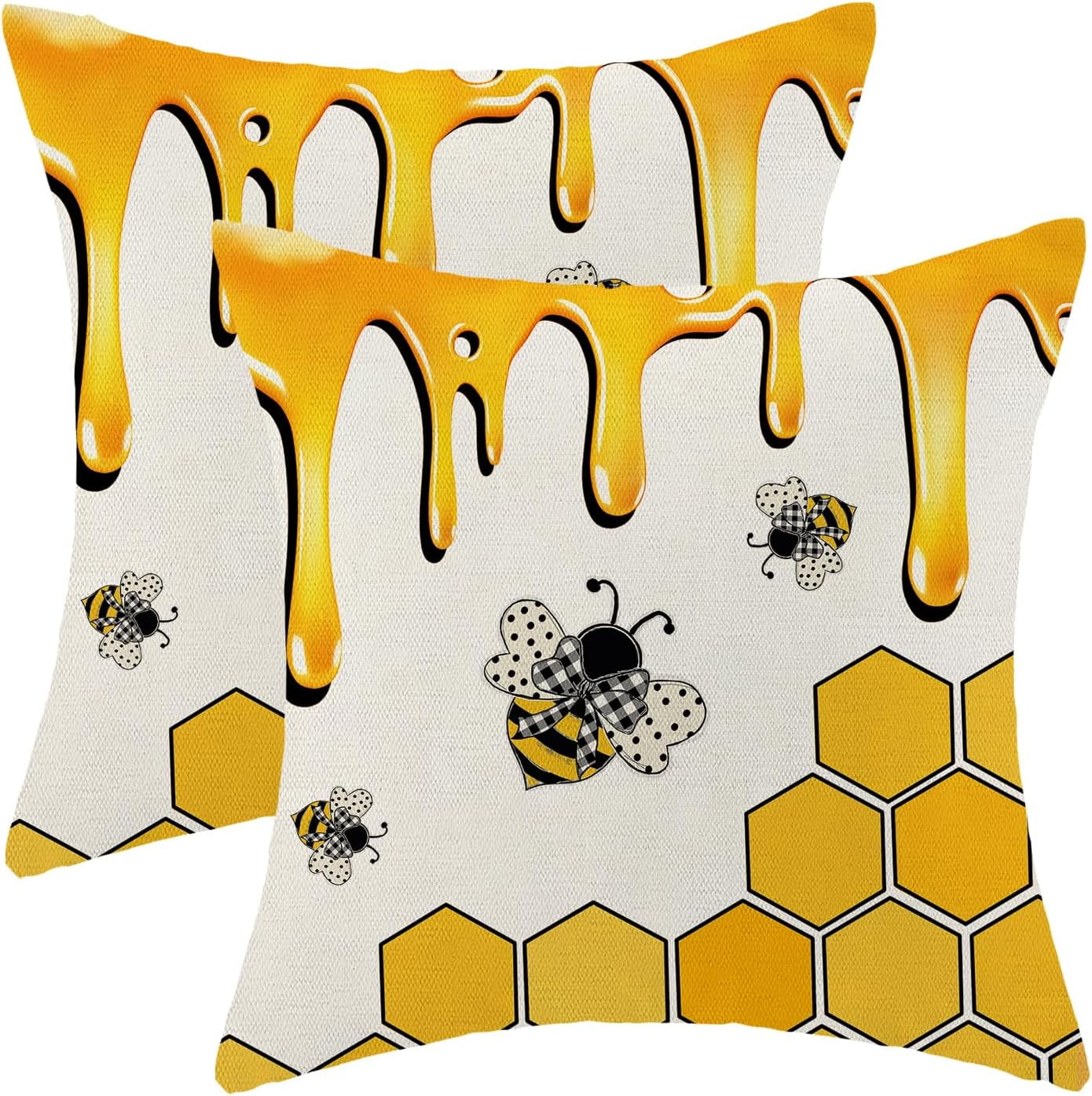 Summer Outdoor Pillow Covers 16 x 16 Inch, Mustard Yellow Bumble Bee ...