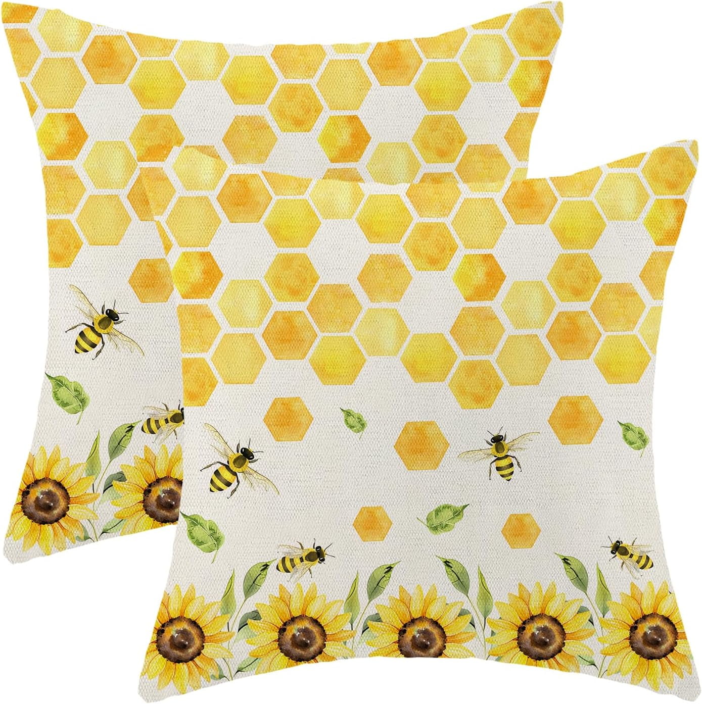 Summer Outdoor Pillow Covers 20 x 20 Inch, Mustard Yellow Bee Honeycomb ...