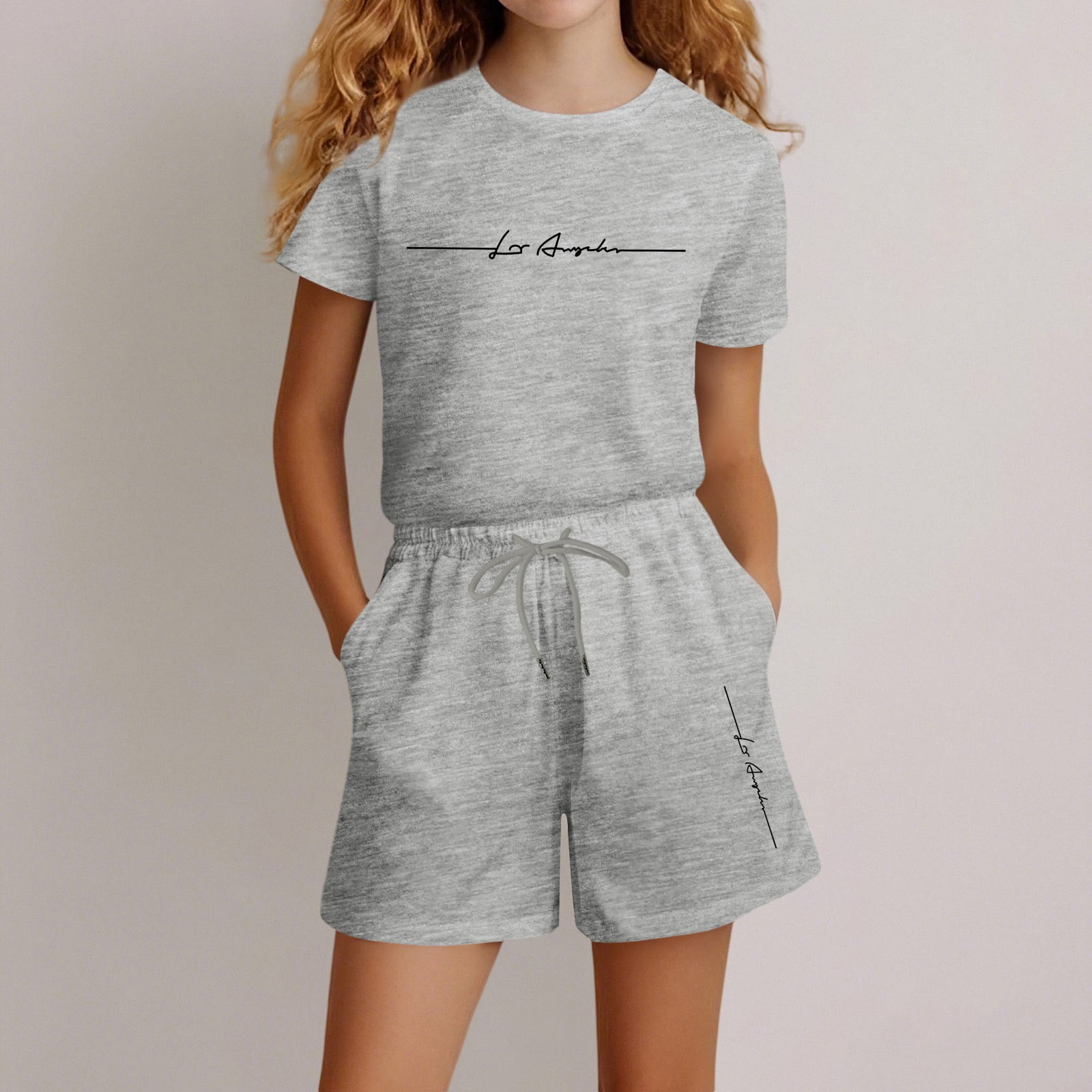 Summer Outfits Grey Pullover Short Sleeve Shirt Tee Shorts Set Girls 2 ...