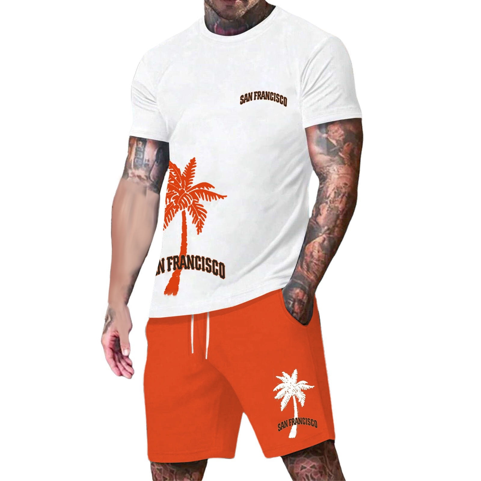 Summer Outfits for Men 2 Piece Solid Quarter Zip Polo Shirts Bottom ...