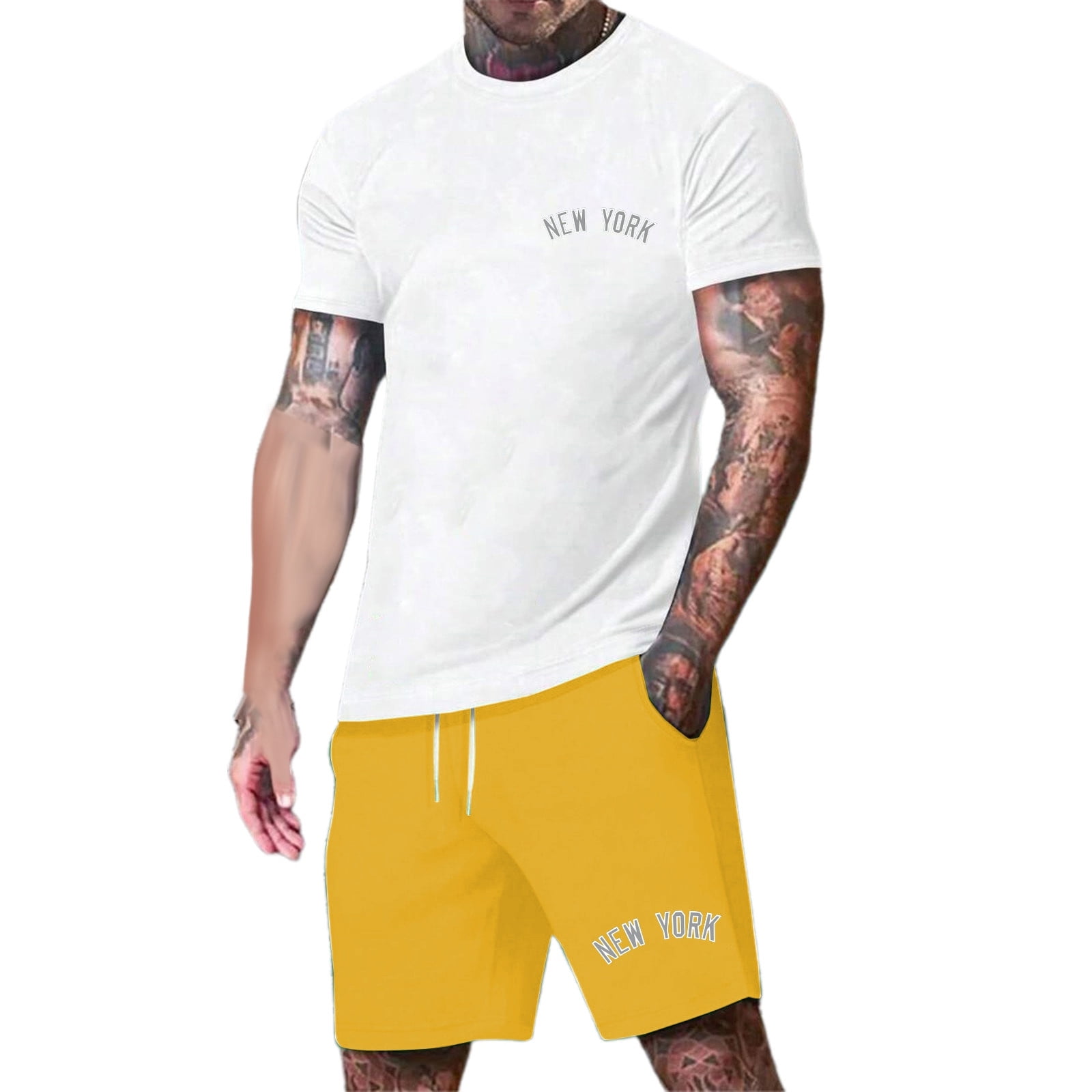 Summer Outfits for Men Big and Tall Solid Streetwear Short Sleeve Set Loose Fit Sport Suits ...