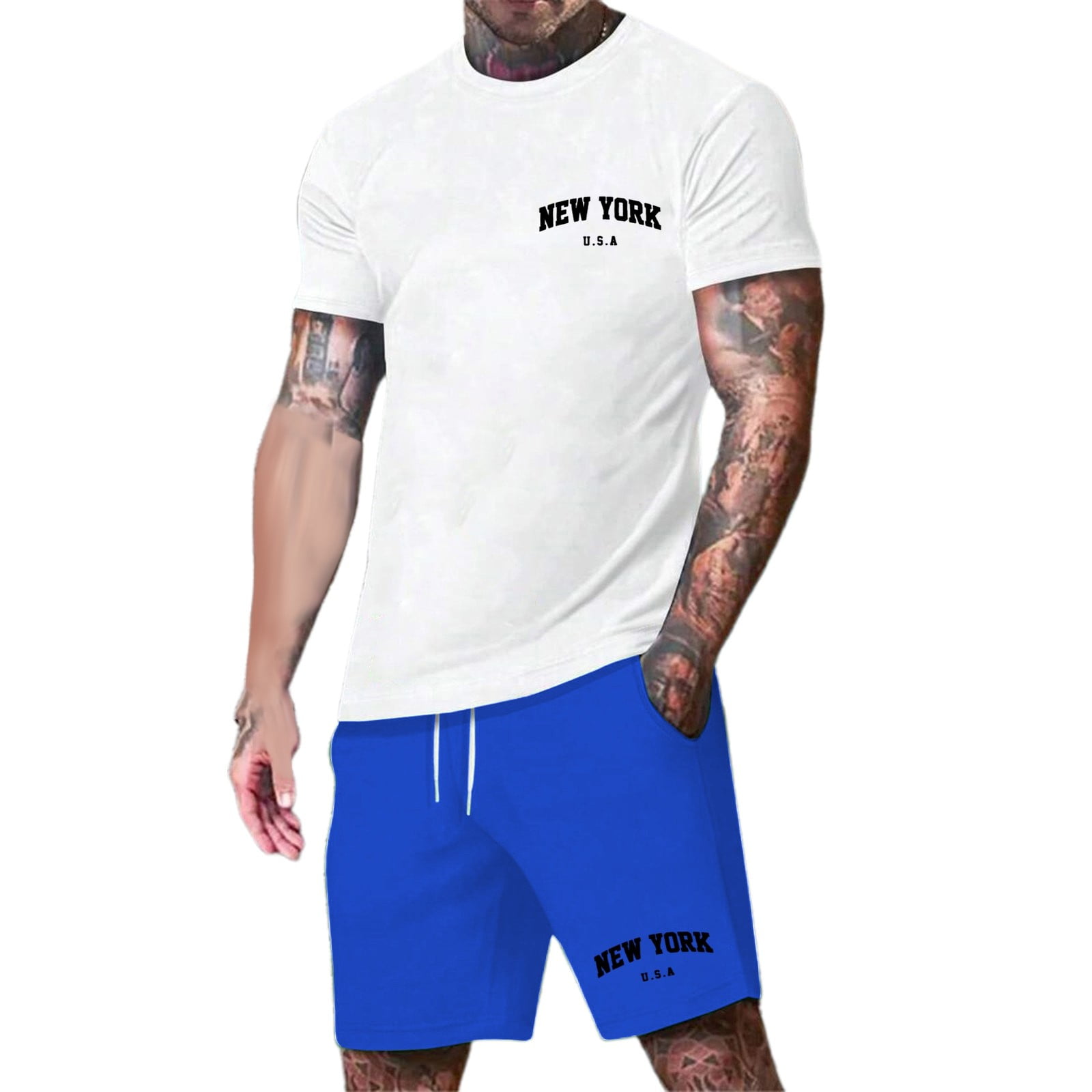 Summer Outfits for Men Color Solid Shirts and Shorts Set Loose Fit Two ...