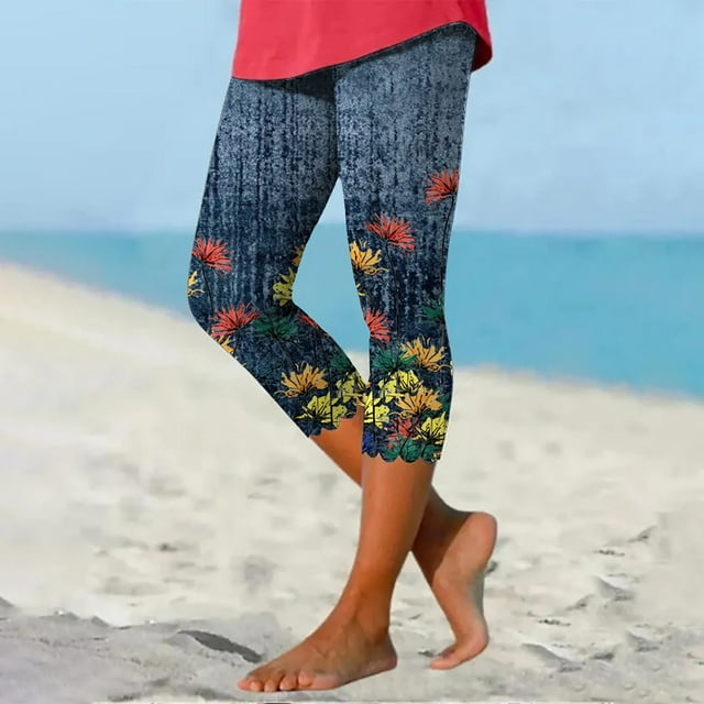 Mpwegnp Summer Oversized Beach High Waisted Capri Pants For Women Blue