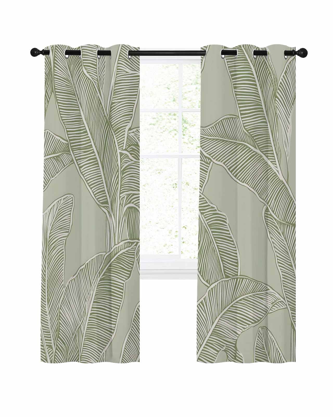 Summer Palm Leaf Blackout Curtains 72 Inches Long for Bedroom, Green ...