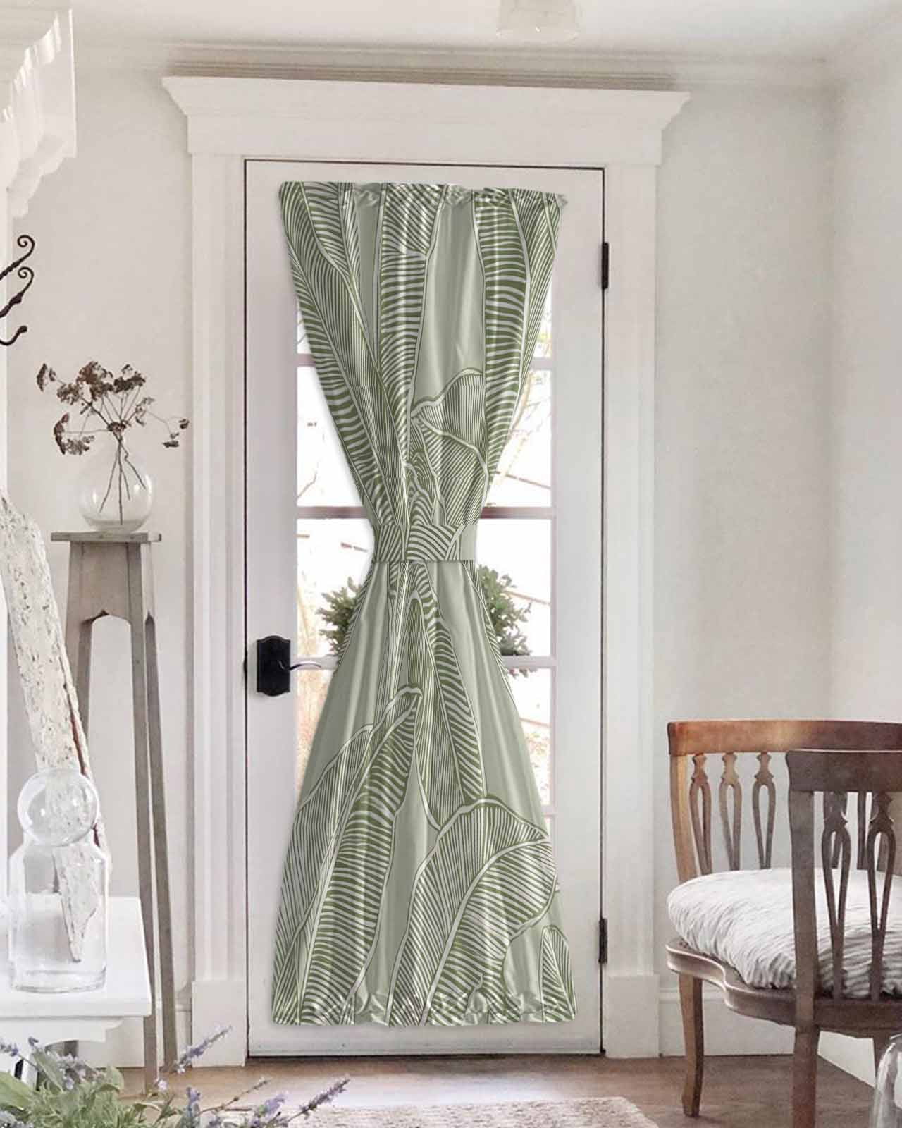 Summer Palm Leaf Blackout Door Curtains for French, Glass,Front, Back ...