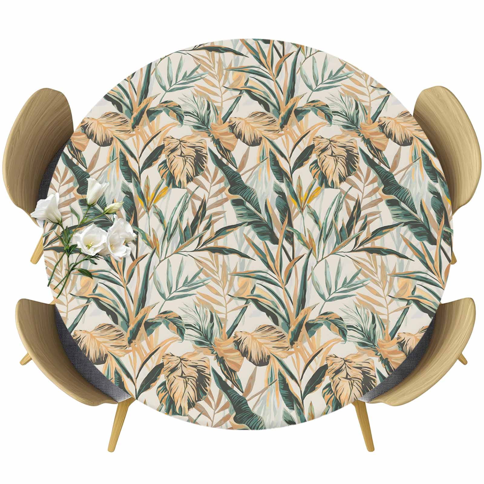 Summer Palm Leaf Round Tablecloth 45-54 Inch Round Fitted Table Cloth ...