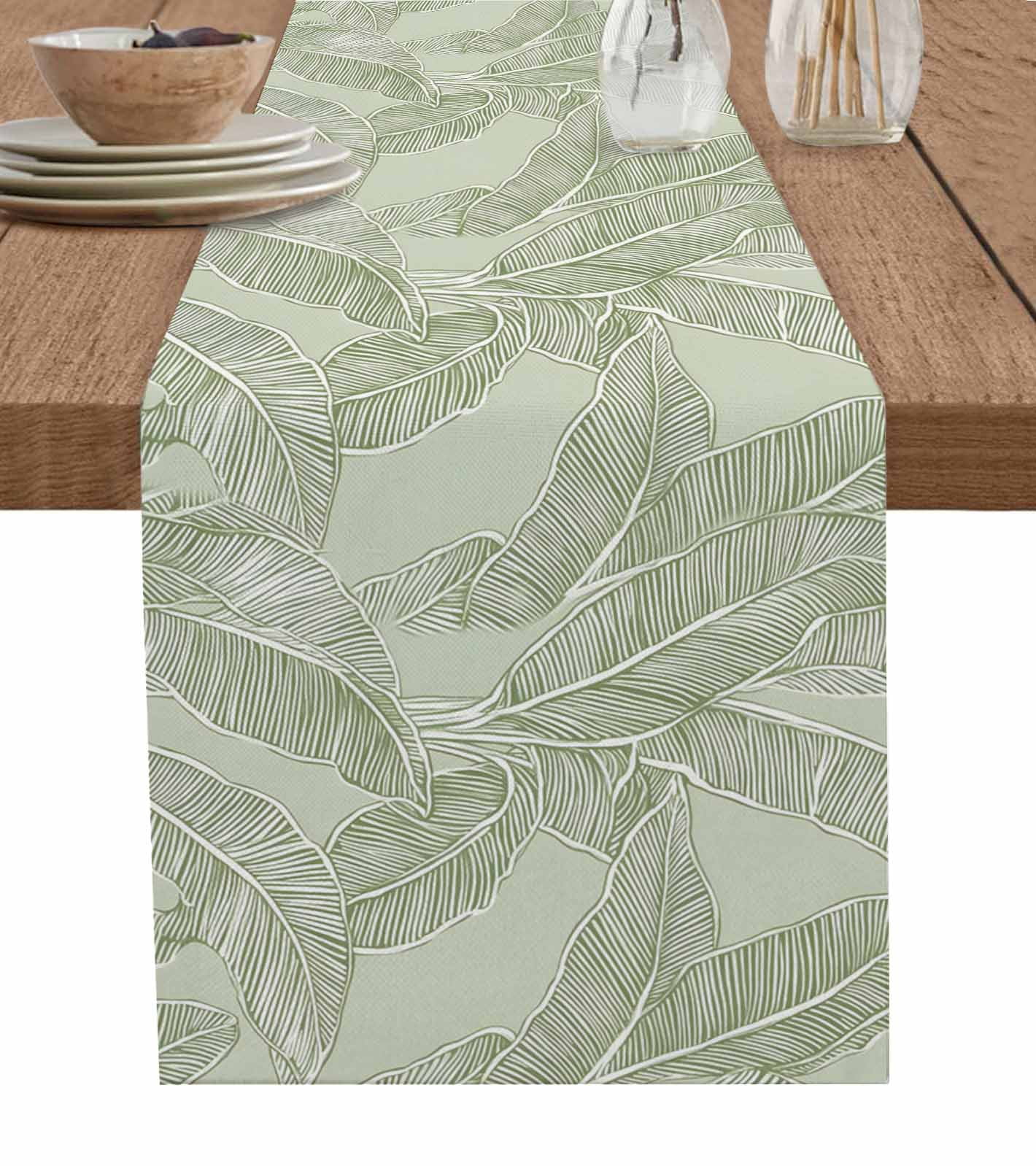 Summer Palm Leaf Table Runner 36 Inches, Green Tropical Bloom ...