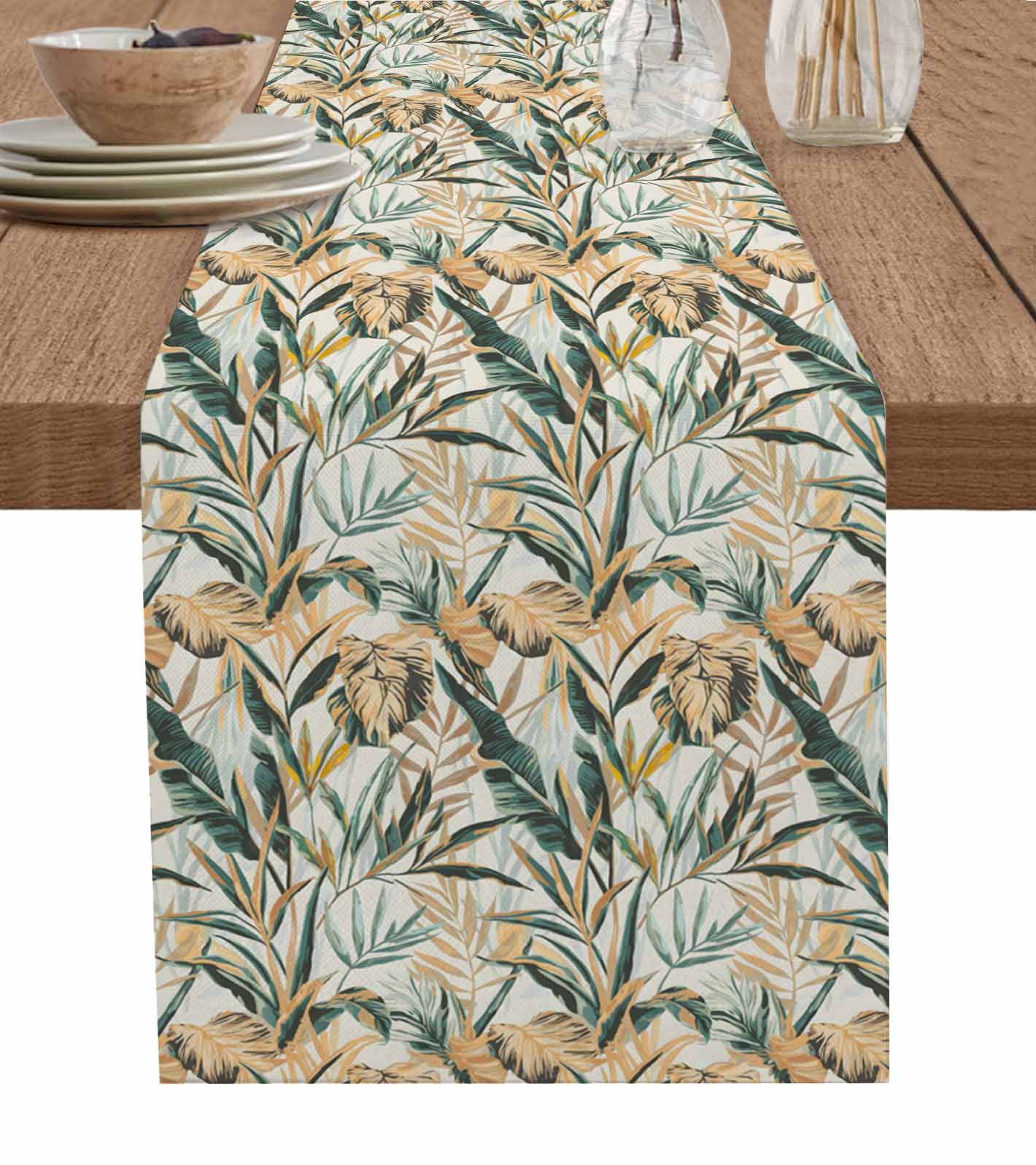 Summer Palm Leaf Table Runner 72 Inches, Topical Vintage Botanical ...