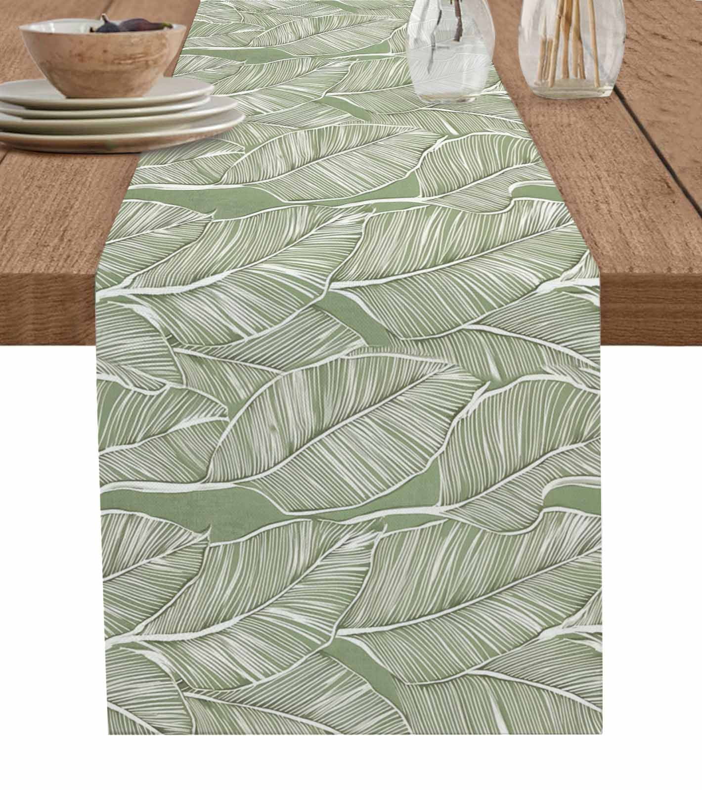 Summer Palm Leaf Table Runner 72 Inches, Tropical Bloom Silhouettes ...