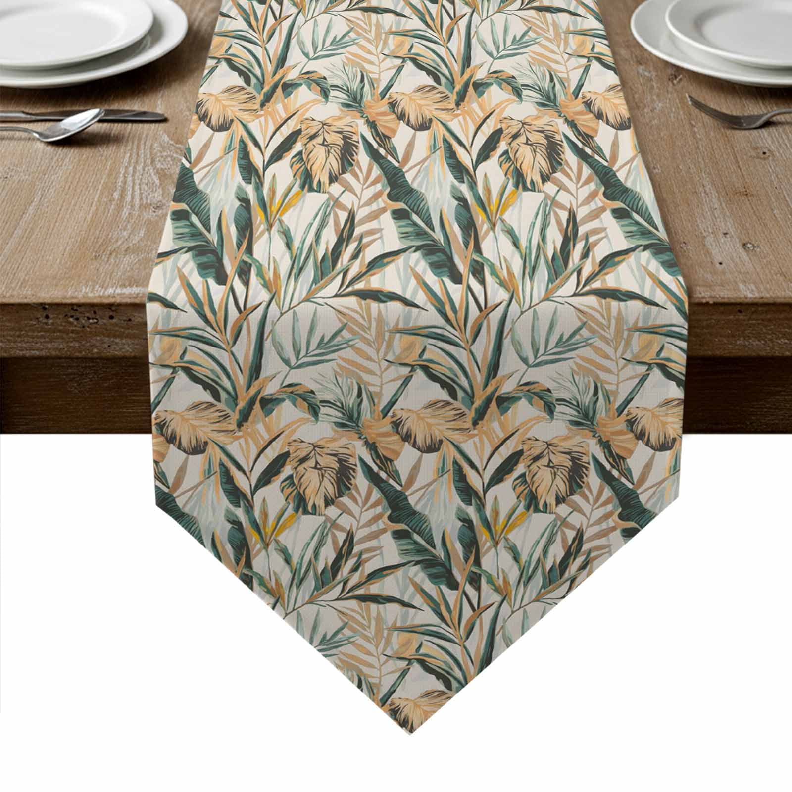 Summer Palm Leaf Table Runner Linen Burlap Table Runner 90 Inches Long ...