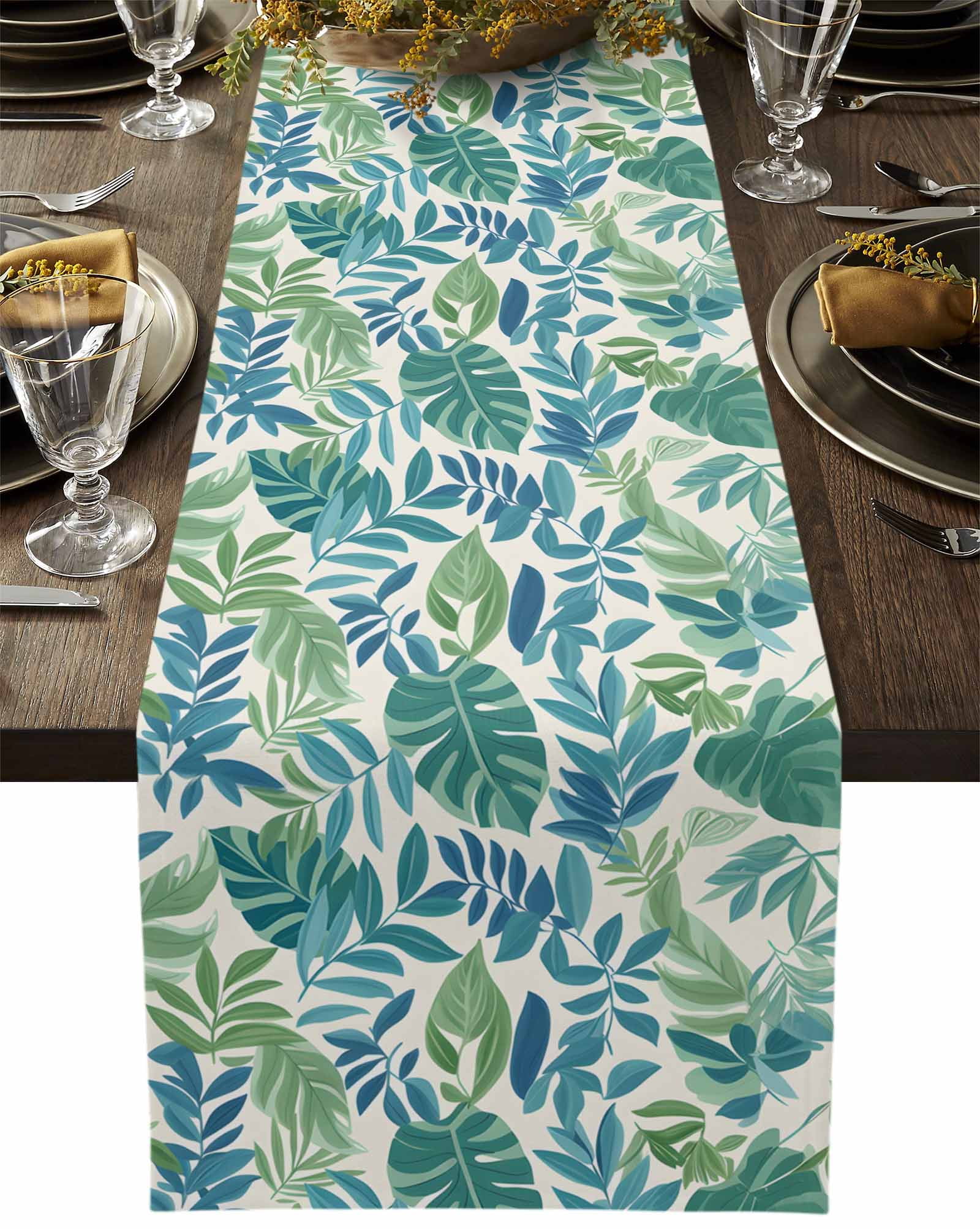 Summer Palm Leaf Tropical Plant Table Runners 13x36 Inches Long Linen ...