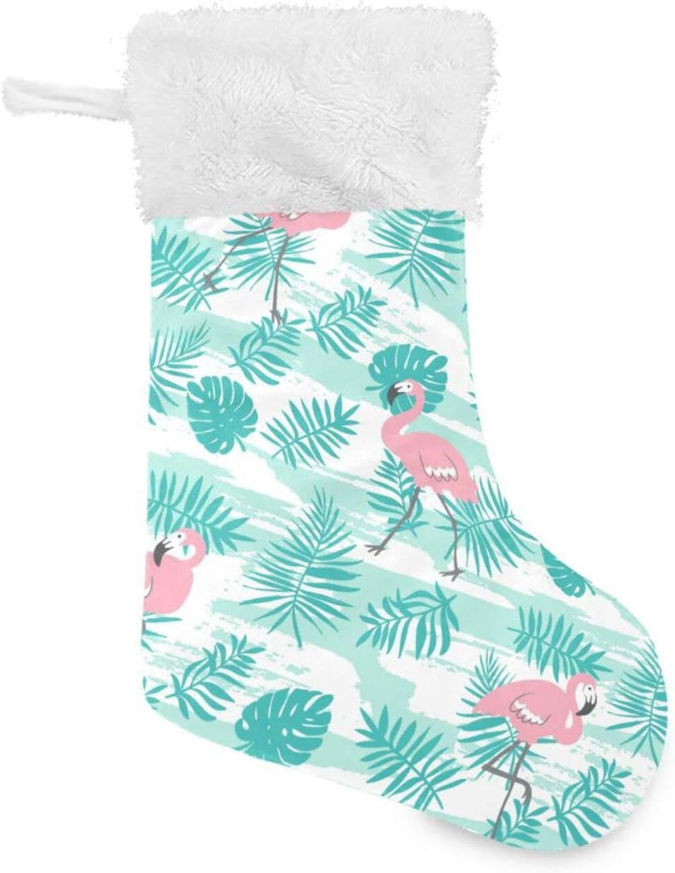Summer Palm Leaves Flamingos Christmas Stockings, Personalized Large ...