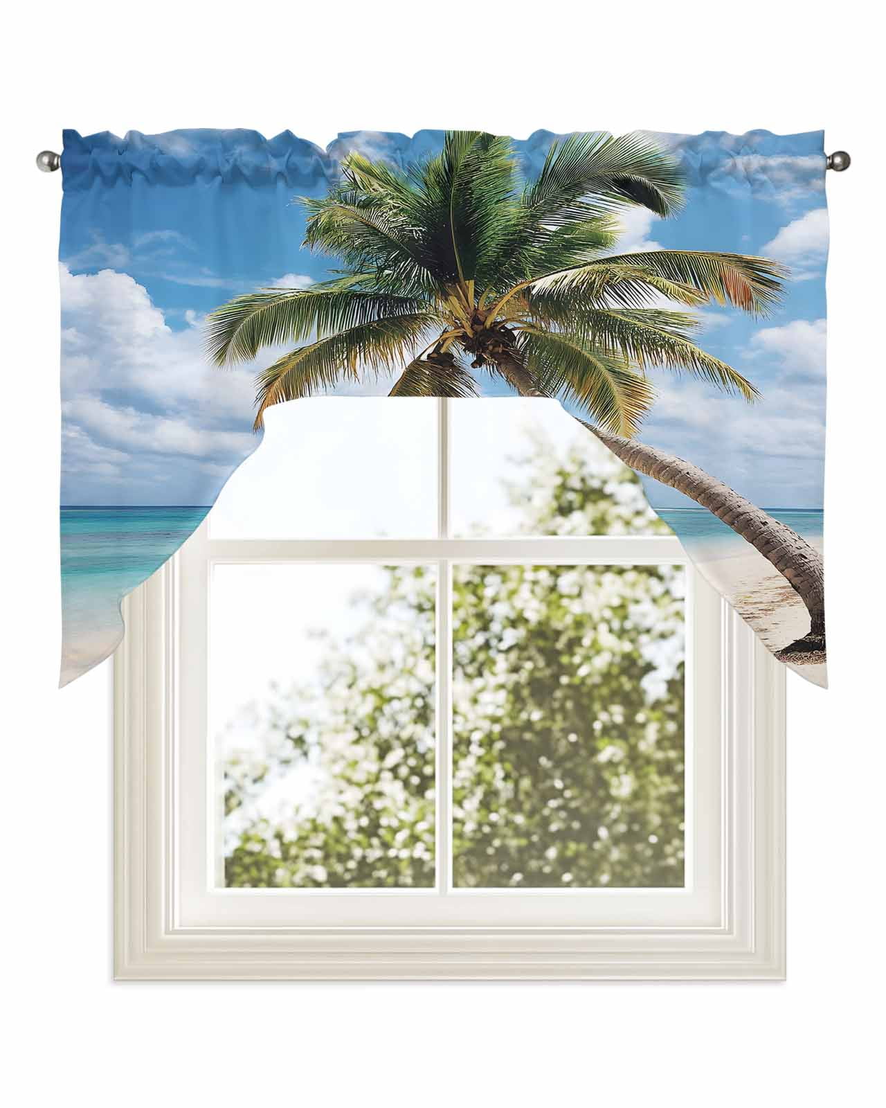 Summer Palm Tree Kitchen Curtains Swag Valance for Windows/Bathroom ...