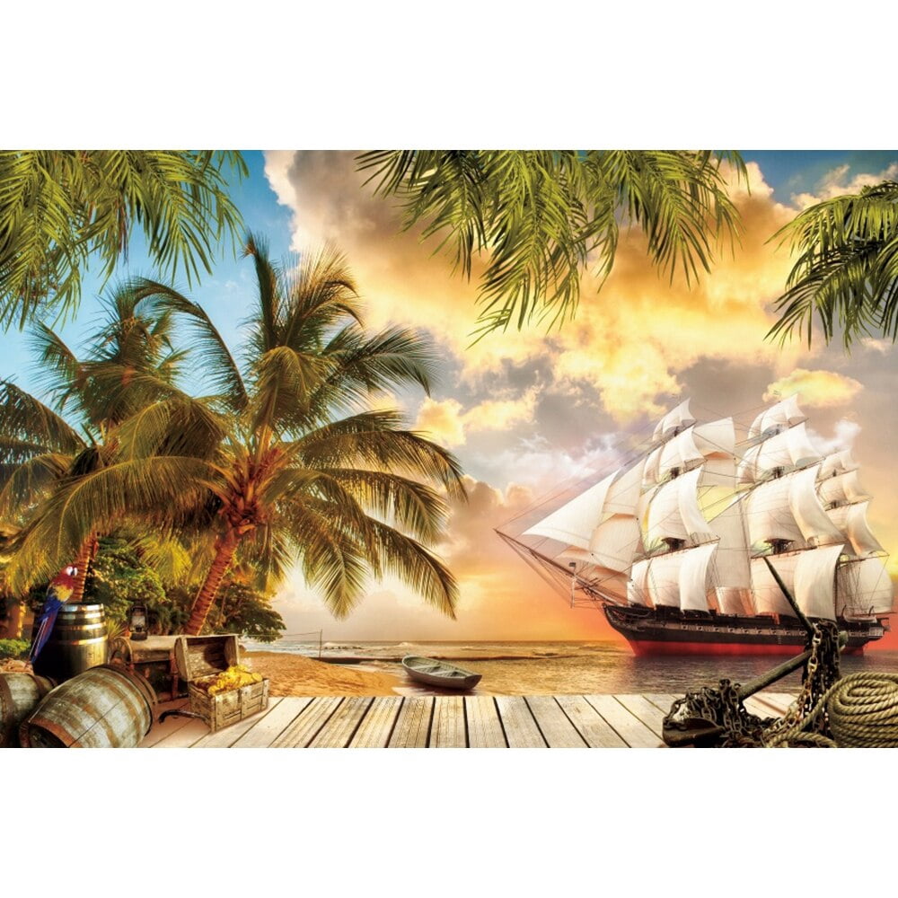 Summer Palm Tree Pirate Sailboat Birthday Party Photography Backdrop ...