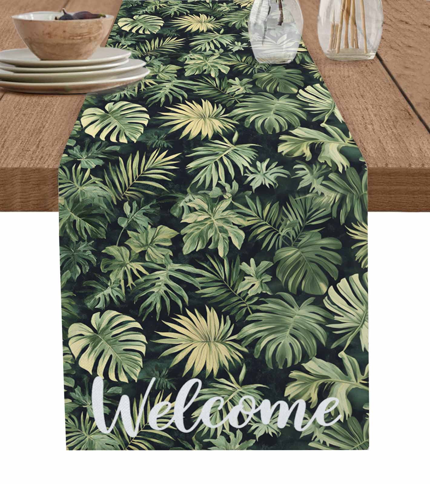 Summer Palm Tree Table Runner 108 Inches, Welcome Tropical Botanical ...