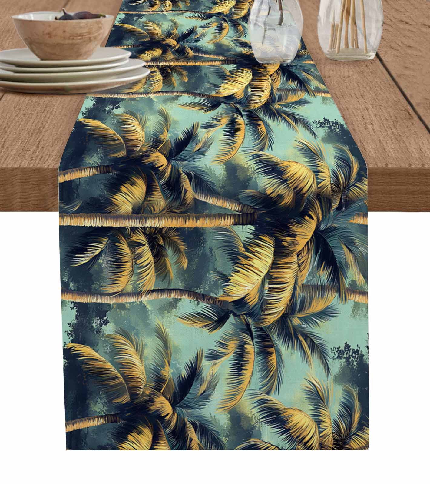Summer Palm Tree Table Runner 120 Inches, Farmhouse Nature Tropical ...