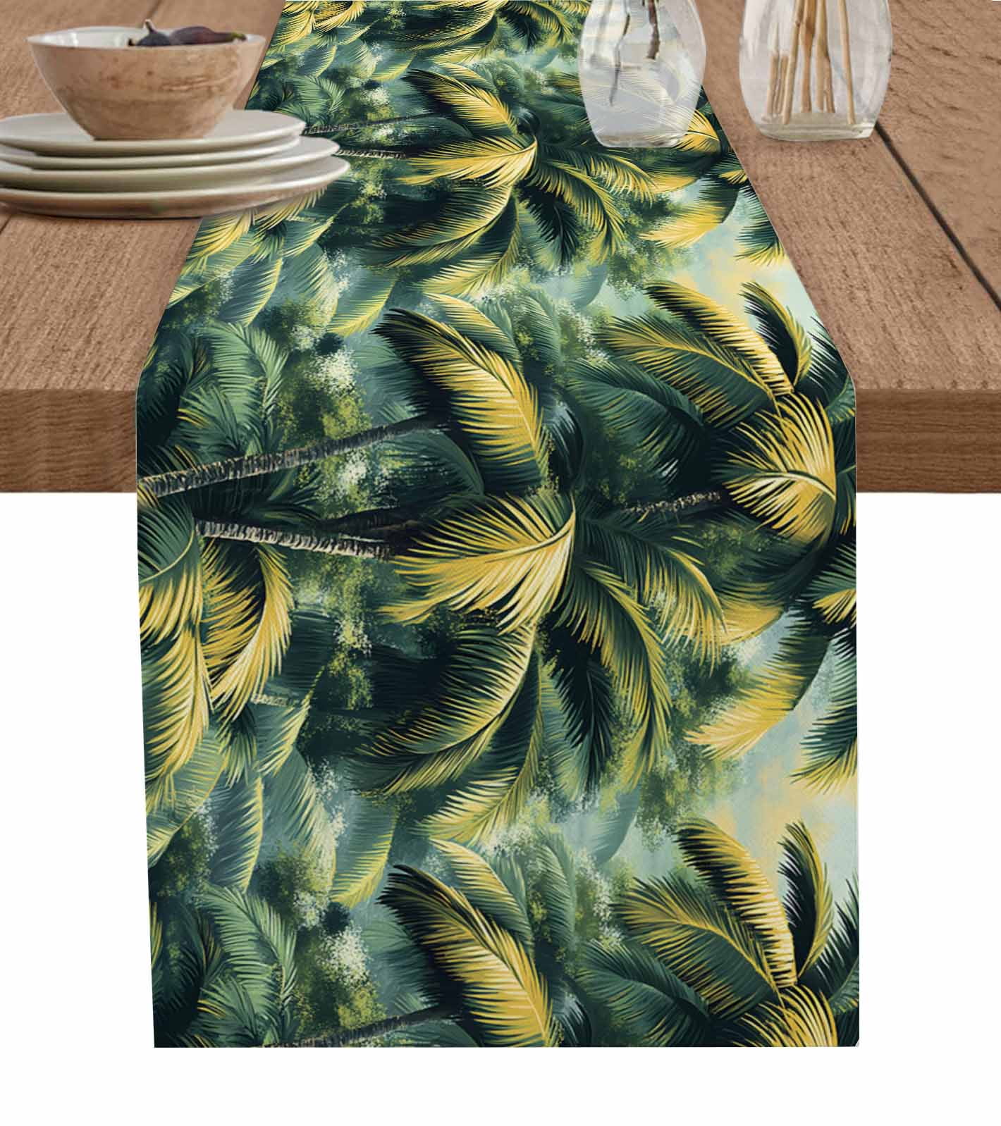 Summer Palm Tree Table Runner 90 Inches, Farmhouse Retro Tropical Plant ...