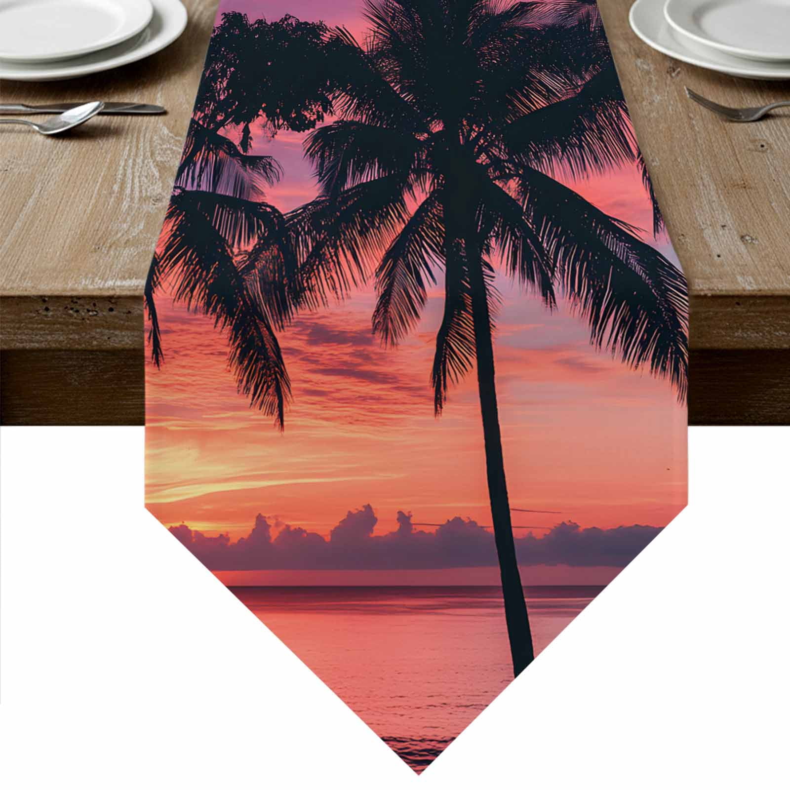 Summer Palm Tree Table Runner Linen Burlap Table Runner 90 Inches Long ...