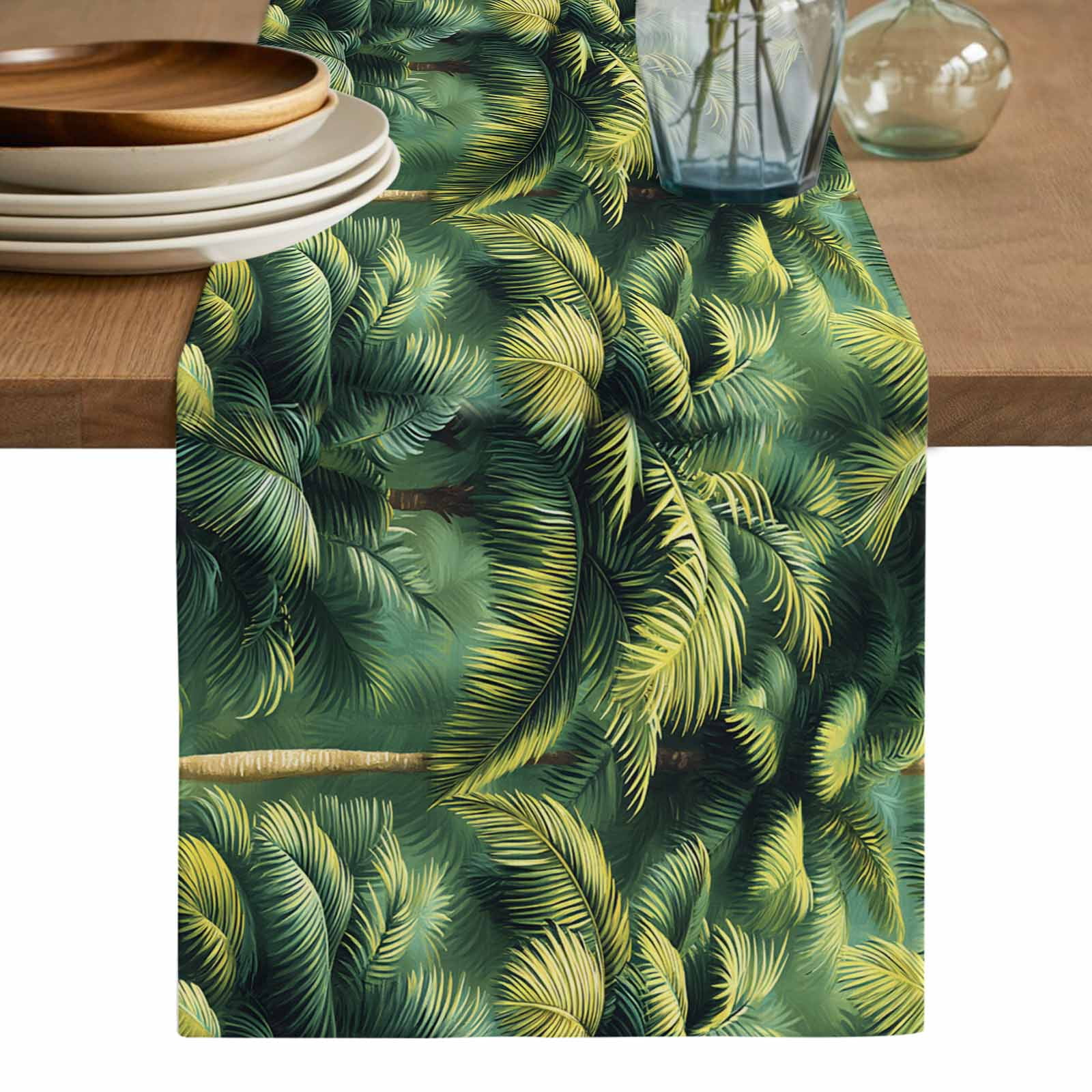 Summer Palm Tree Table Runner, Nature Green Tropical Plant Leaves ...