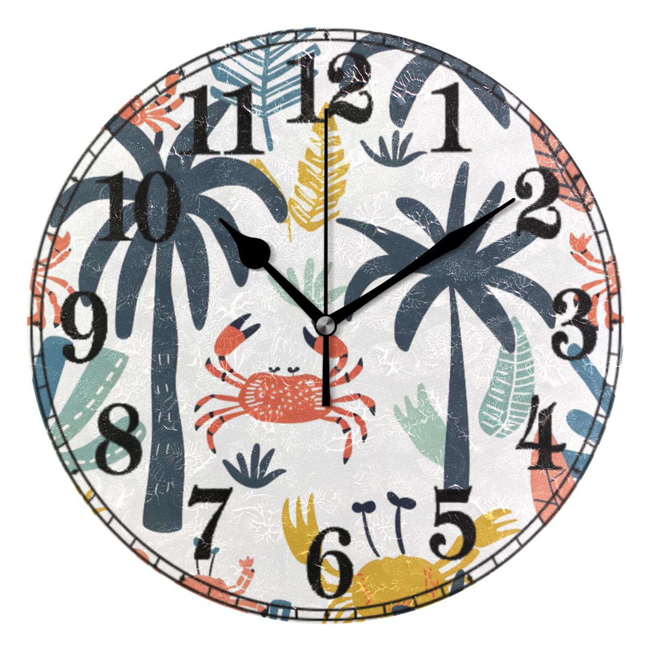 Summer Palm Tree and Crabs Silent Wall Clock 10" Non-Ticking Battery ...