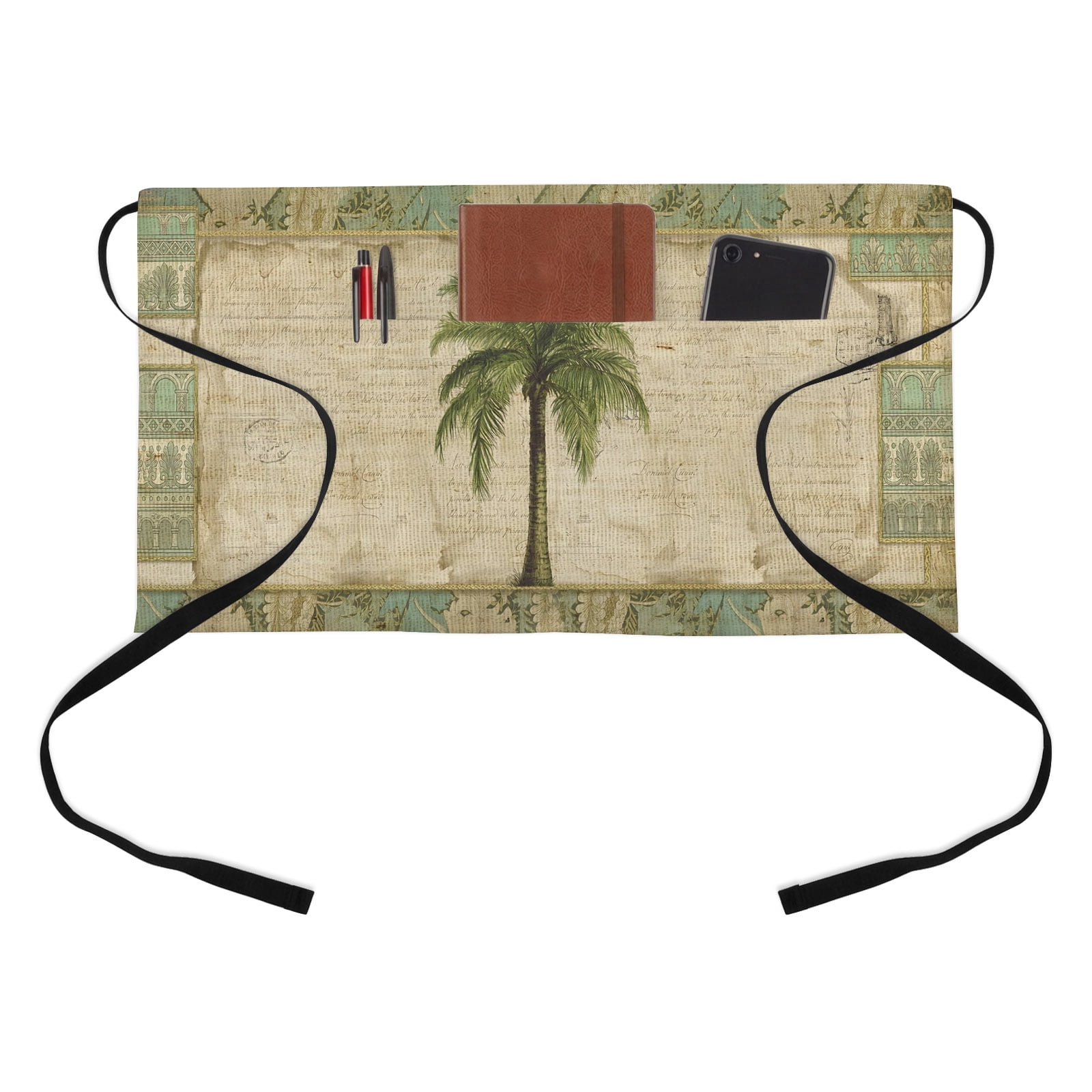 Summer Palm Trees Half Waist Apron Vintage Brown Tropical Leaves Boho ...