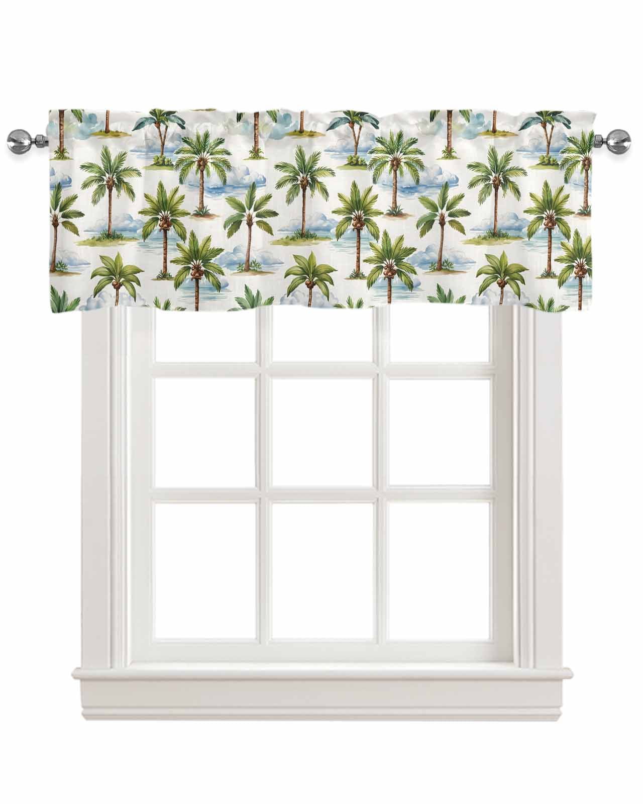 Summer Palm Trees Kitchen Valances for Windows Farmhouse Linen Window ...