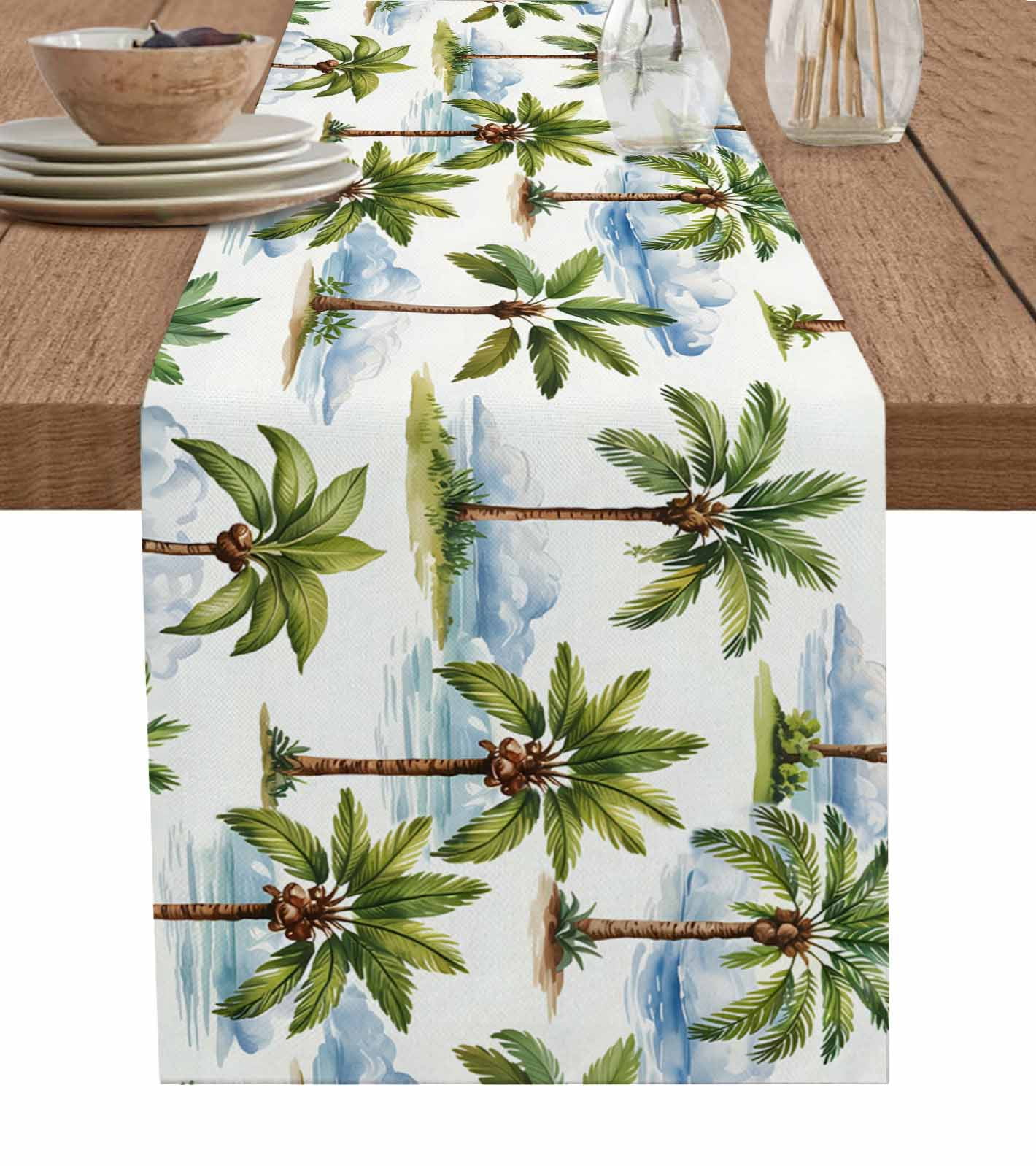 Summer Palm Trees Table Runner 48 Inches, Pastoral Botanical Tropical ...