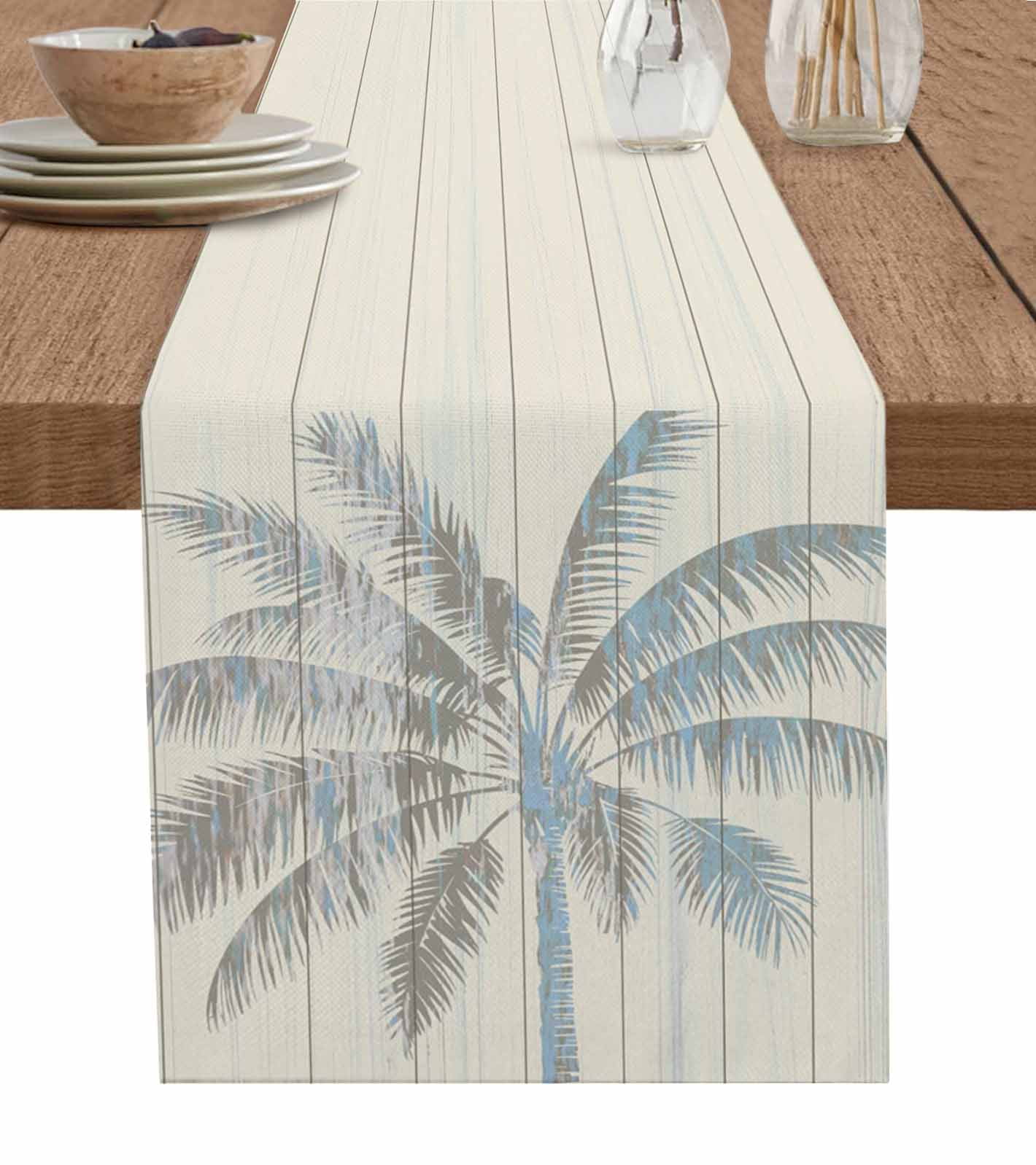 Summer Palm Trees Table Runner 70 Inches, Tropical Plants Vintage Wood ...
