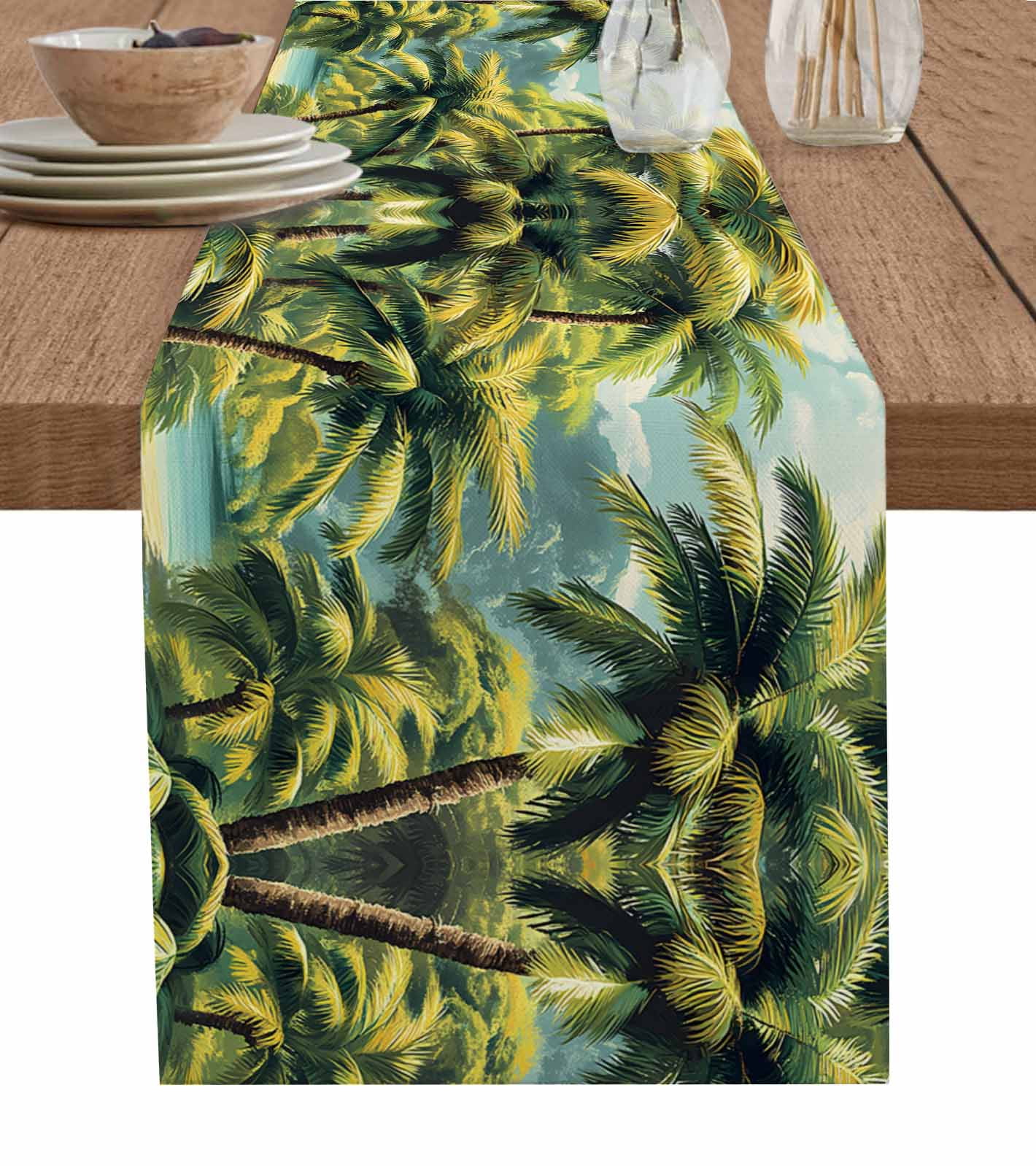 Summer Palm Trees Table Runner 72 Inches, Watercolor Green Nature ...
