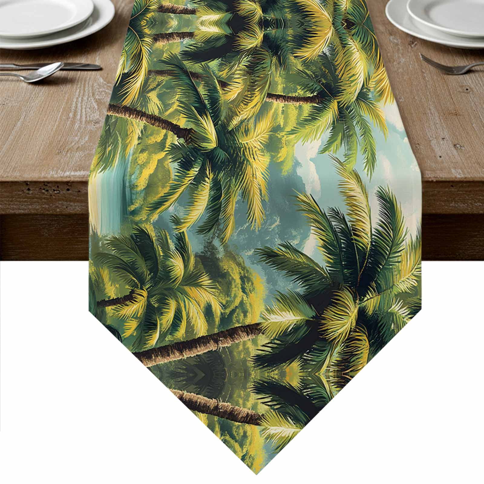 Summer Palm Trees Table Runner Linen Burlap Table Runner 90 Inches Long ...