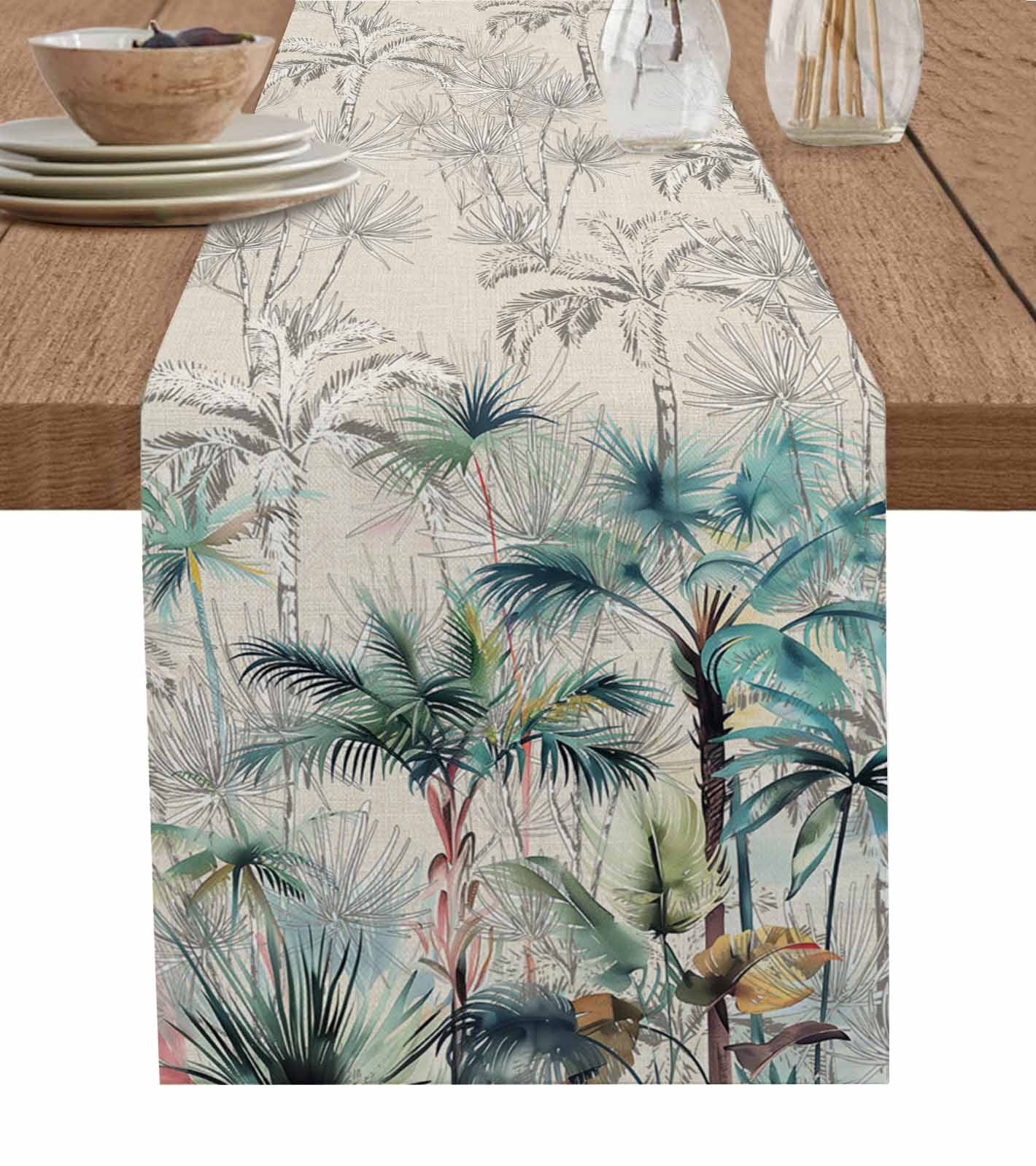 Summer Palm Trees Table Runner Vintage Botanical Tropical Leaves ...