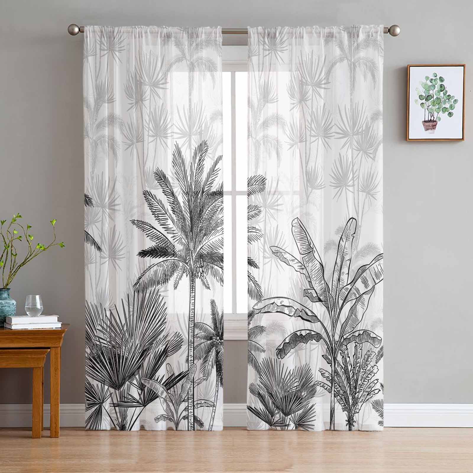 Summer Palm Trees Tulle Sheer Curtain Living Room Adults Bedroom Drapes ...