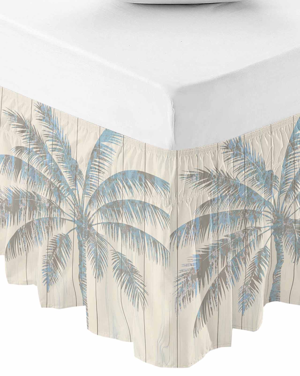 Summer Palm Trees Wrap Around Bed Skirts for Queen Bed 16" Drop,Bed ...