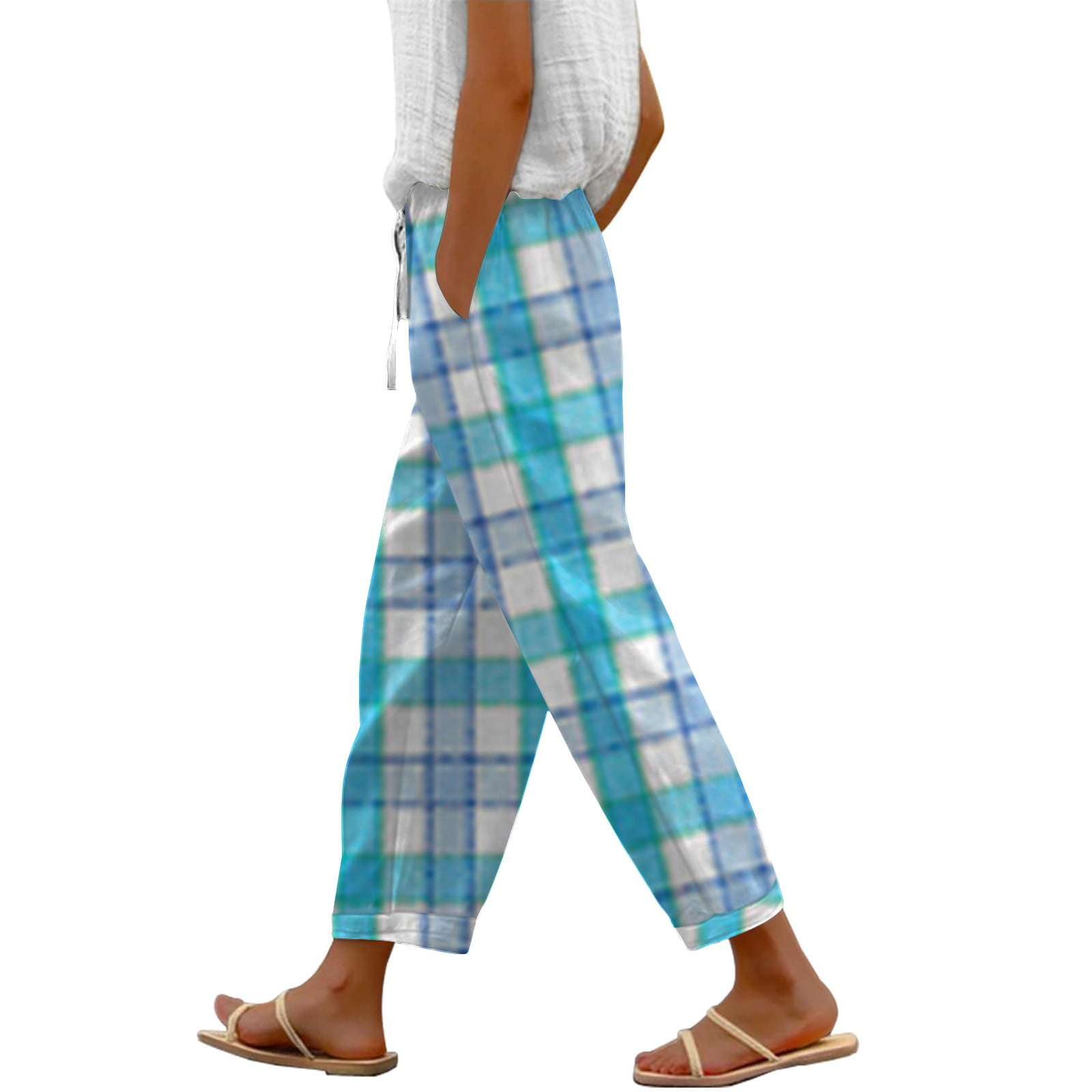 Summer Pants, Audhol Women's Floral Cropped Linen Pants Summer Elastic Waist Straight Leg Casual ...