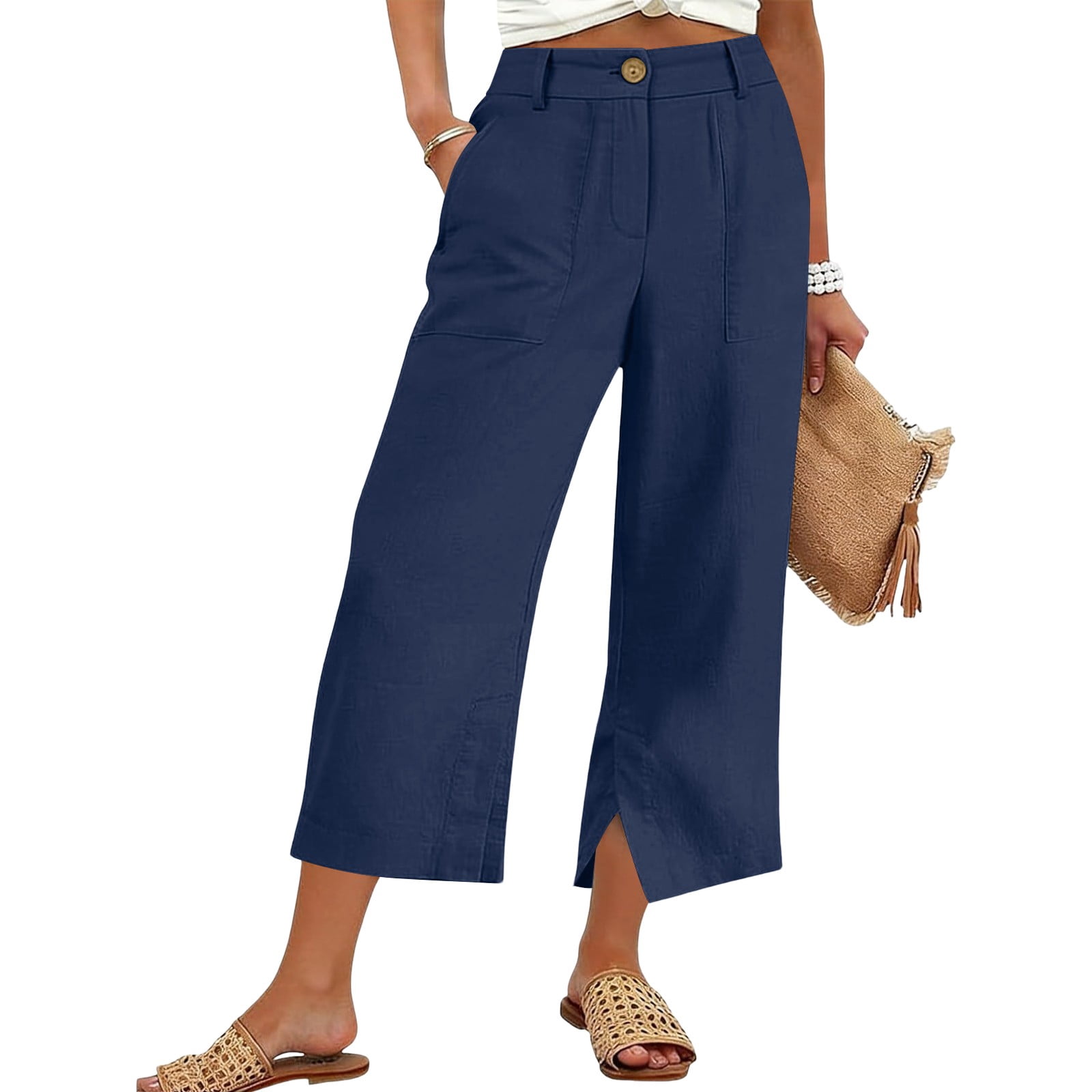 Summer Pants For Women 2026 Casual Loose Solid Color Cotton And Linen ...
