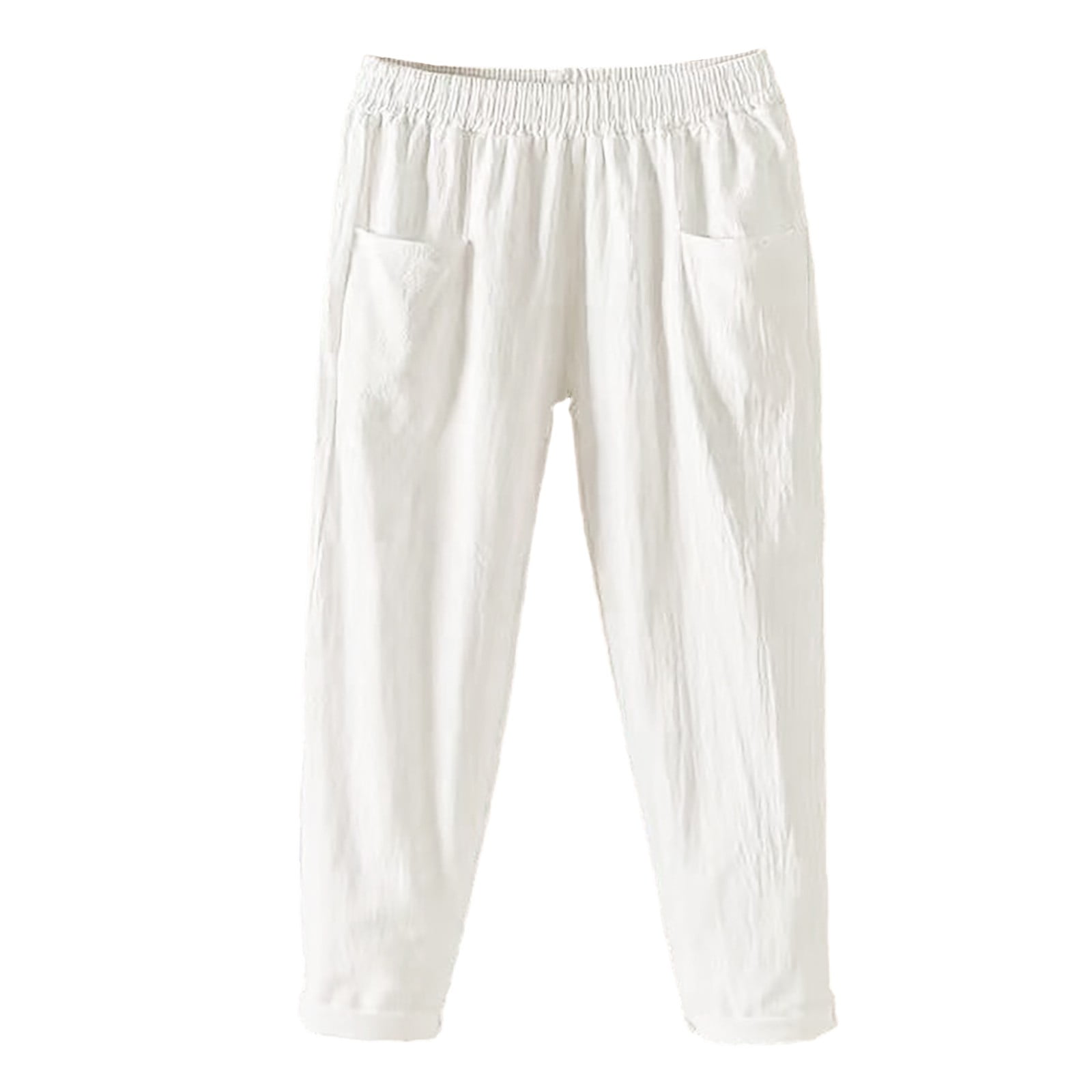 Summer Pants for Women Solid Casual Pocket Haren Pants Pencil Elastic ...