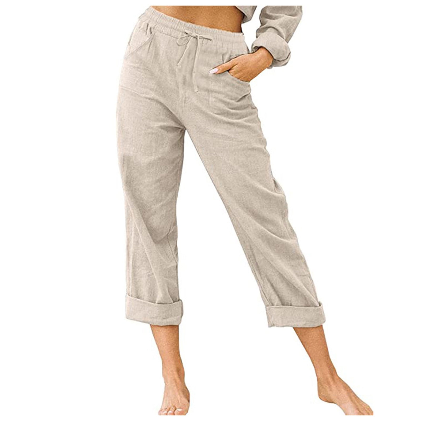 Summer Pants for Women Solid Color High Waist Pants And Linen Casual ...