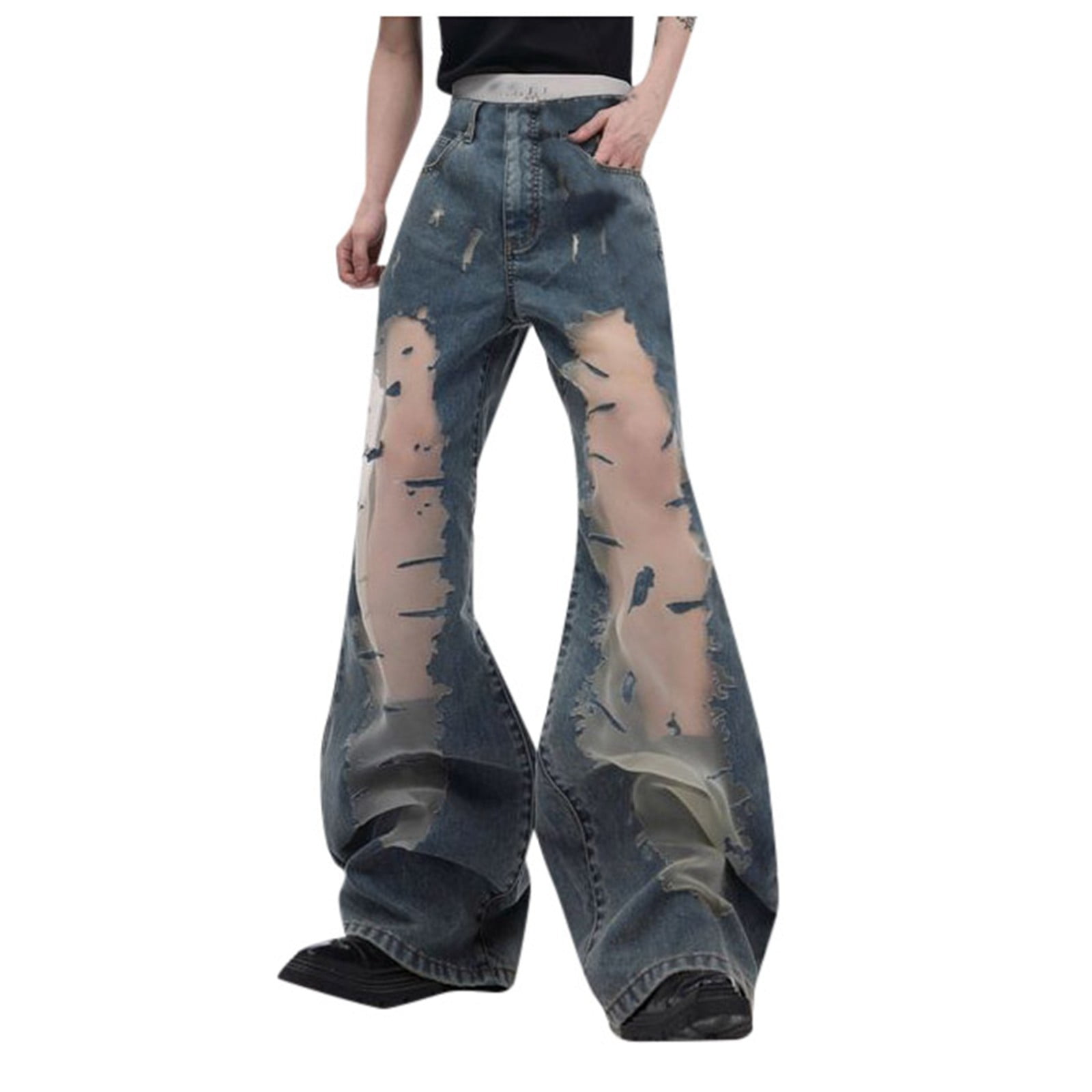 Summer Pants for Women Vintage Flared Jeans With Openwork Texture ...