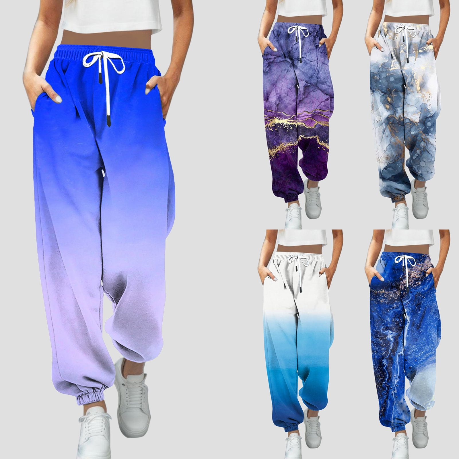 Summer Pants for Women Trendy Gradient Print High Waisted 带 Pockets ...
